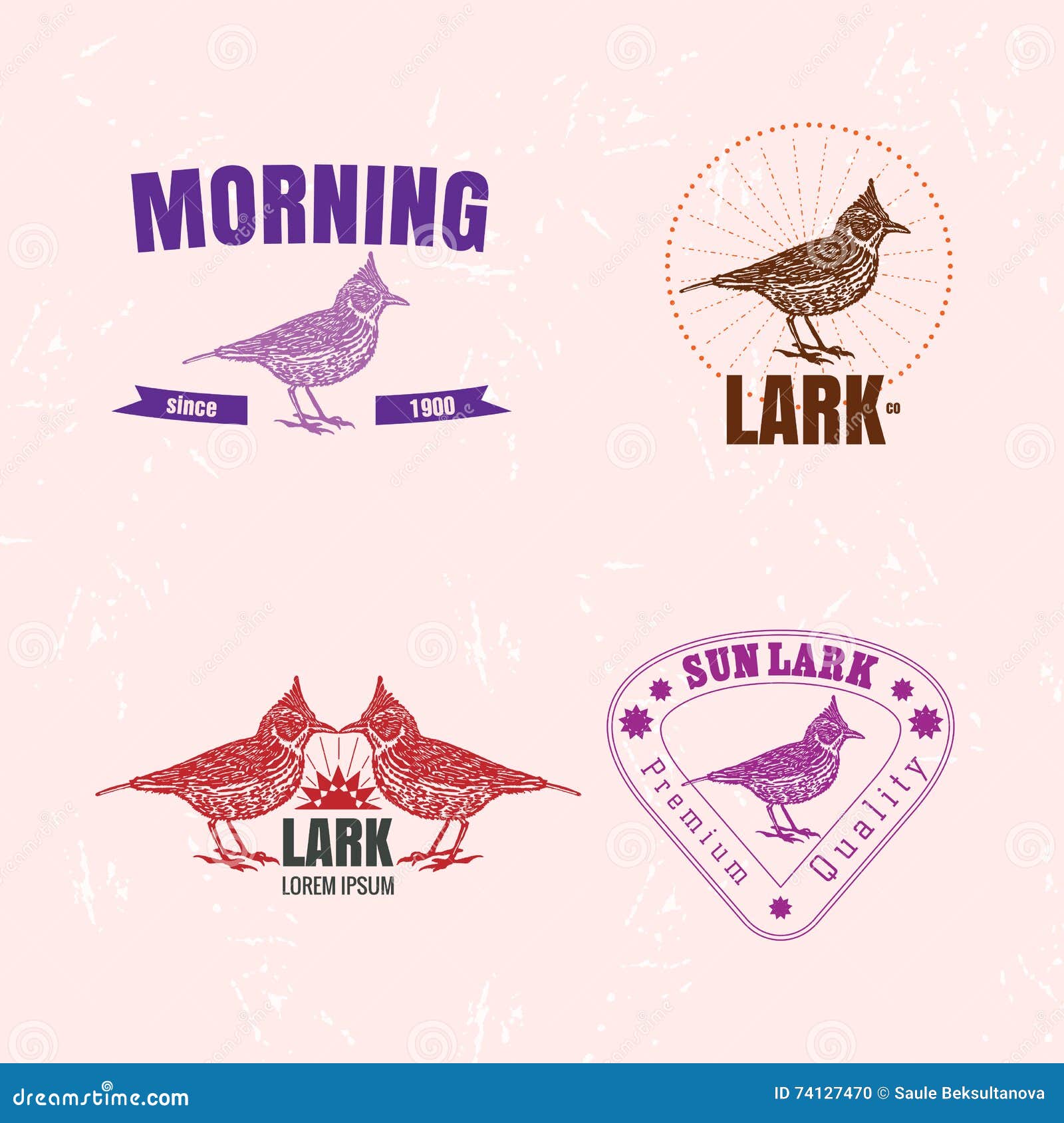 Vector Colorful Logo Set with Desert Crested Lark Bird Stock ...