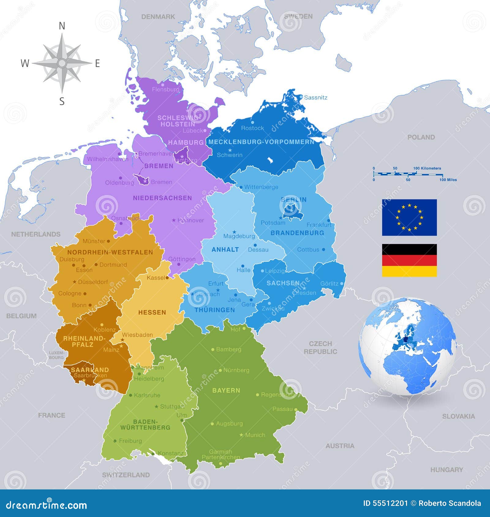 Vector Colorful Map of Germany Stock Vector - Illustration of geography ...