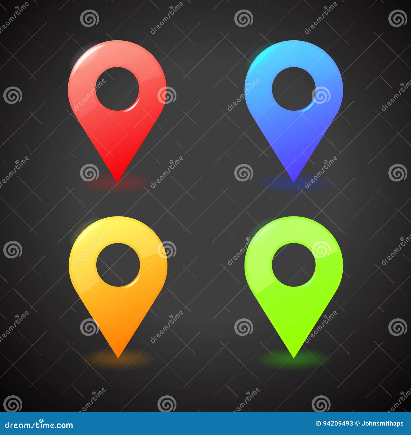 Vector Colorful Map Markers. 3D Illustration on Black Background. Stock ...