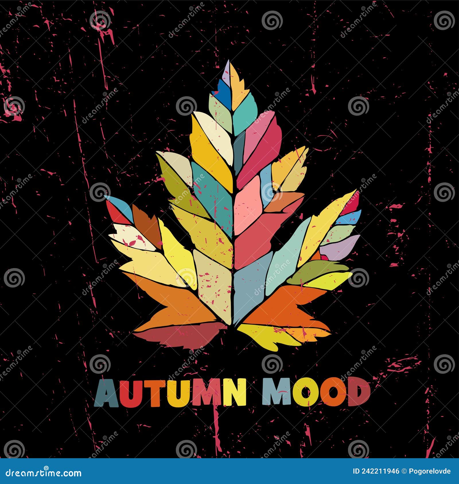 Vector Colorful Maple Leaf in Vintage Style Stock Vector - Illustration ...