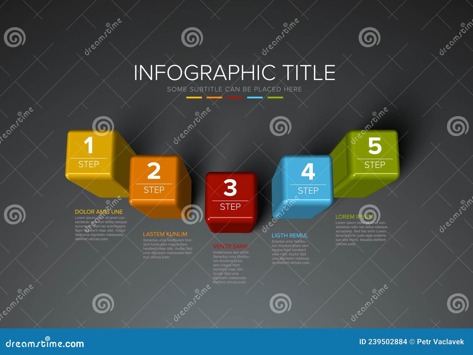 Vector Colorful Multipurpose Infographic Dark Template with Five Cube ...