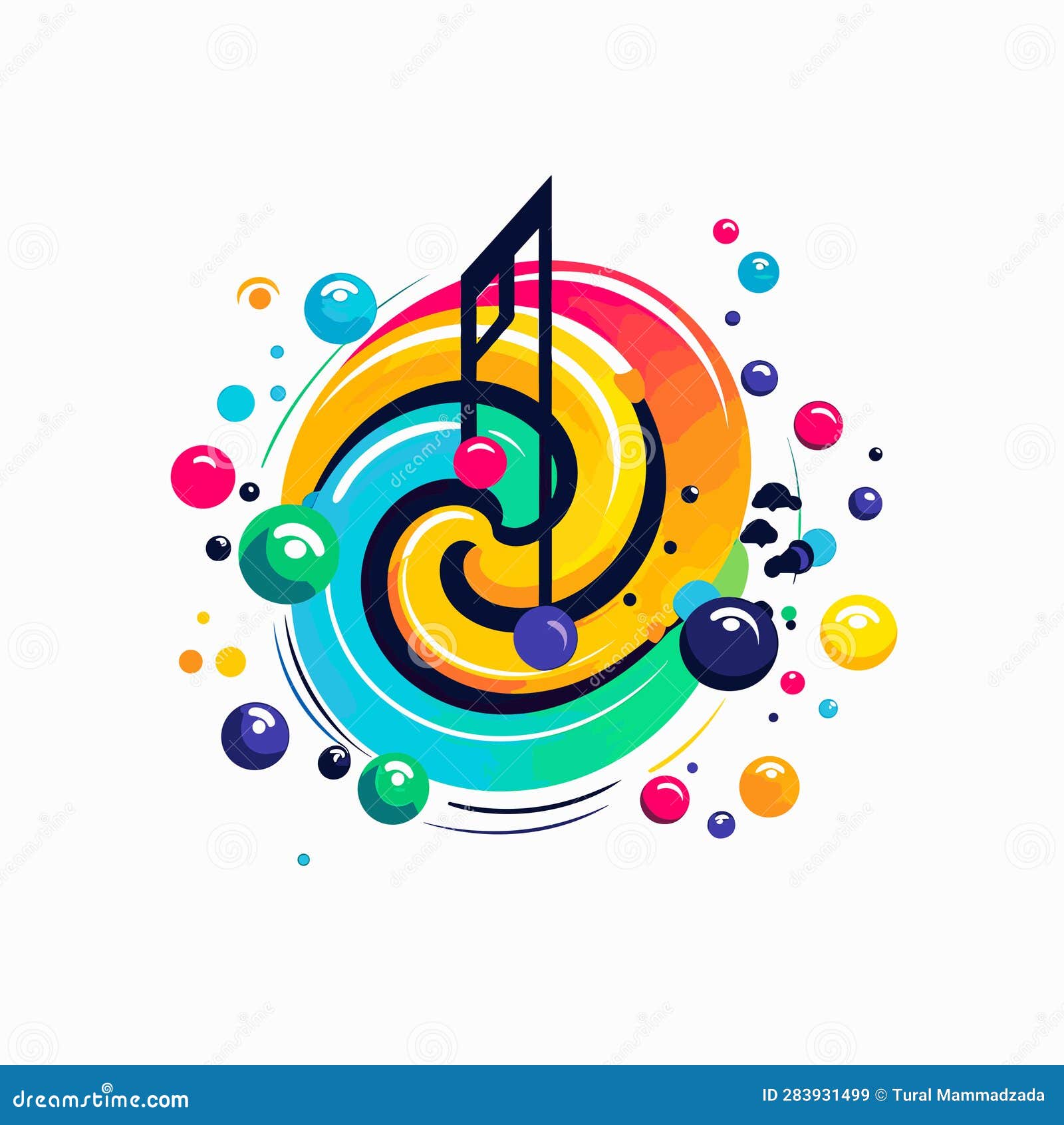 Vector of a Colorful Music Note Surrounded by Vibrant Bubbles Stock ...