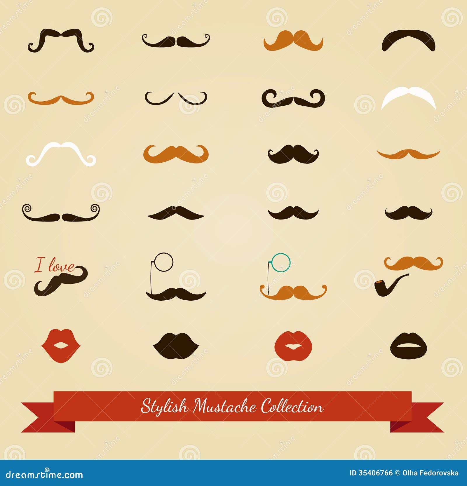 Vector Colorful Mustache Icon Set Stock Vector - Illustration of kiss ...