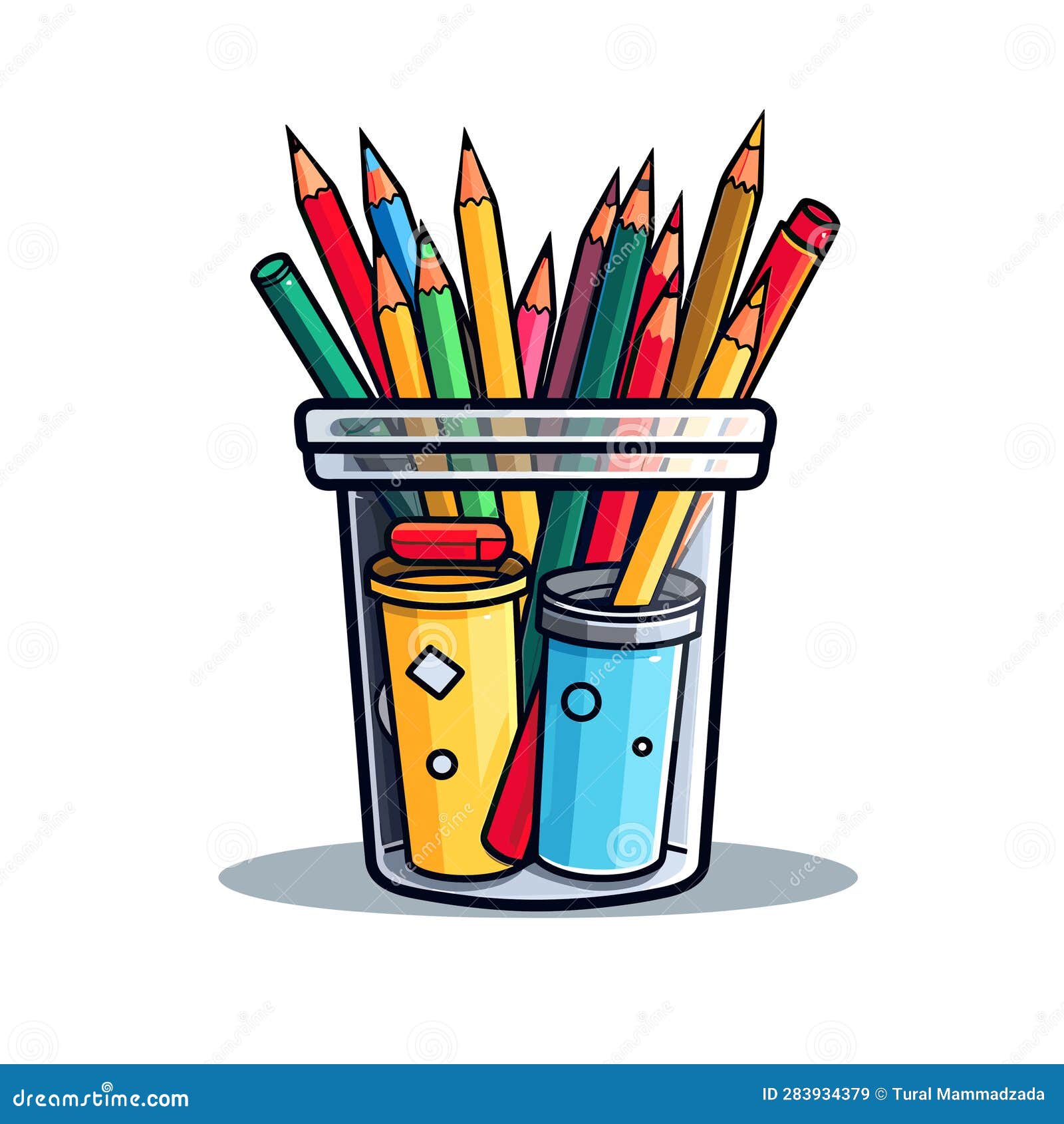 Vector of Colorful Pencils and Markers in a Glass Container Stock ...