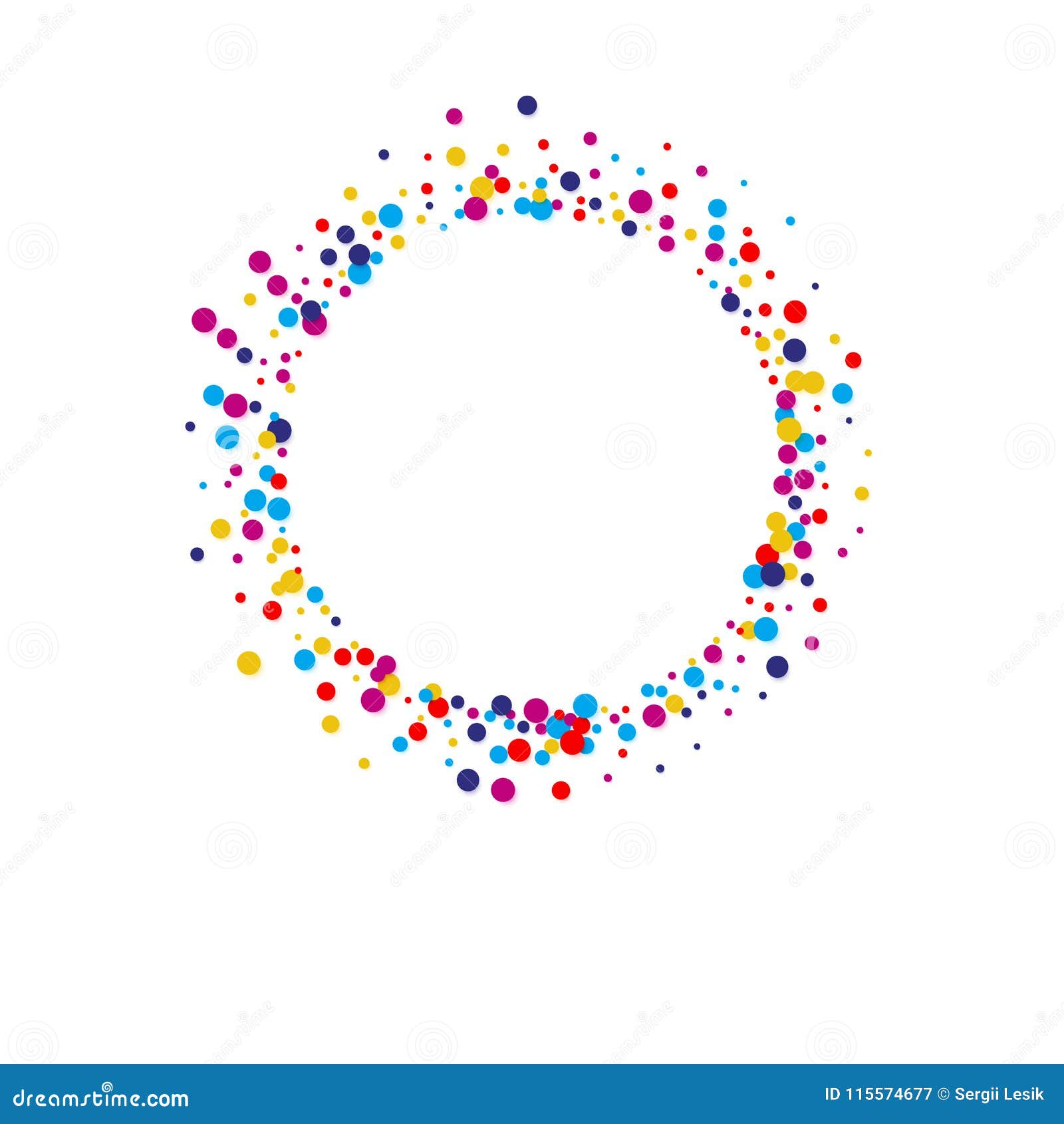Vector Colorful Round Confetti Frame Isolated on White Background Stock ...