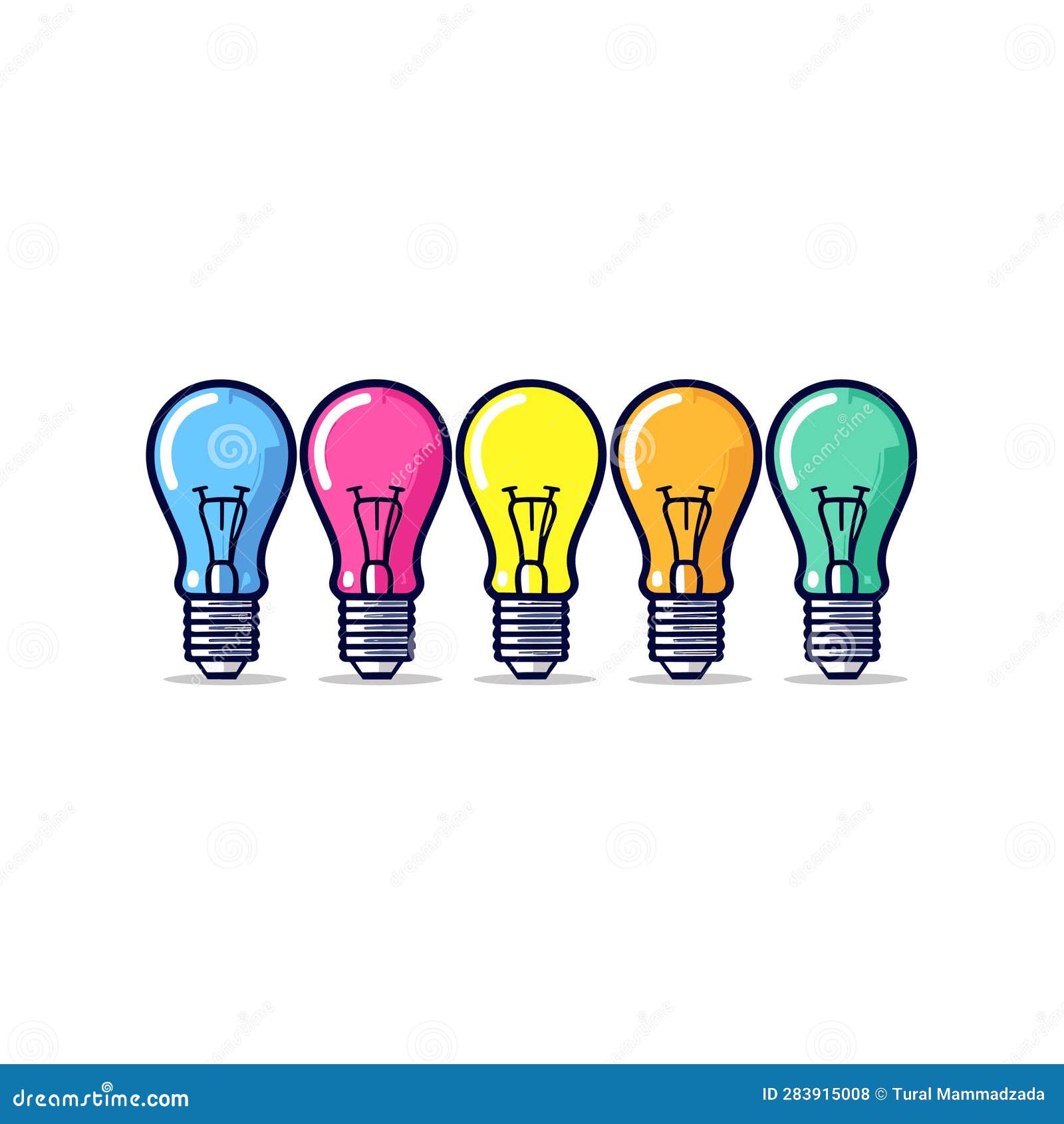 Vector of a Colorful Row of Light Bulbs, Perfect for Vector Icons and ...