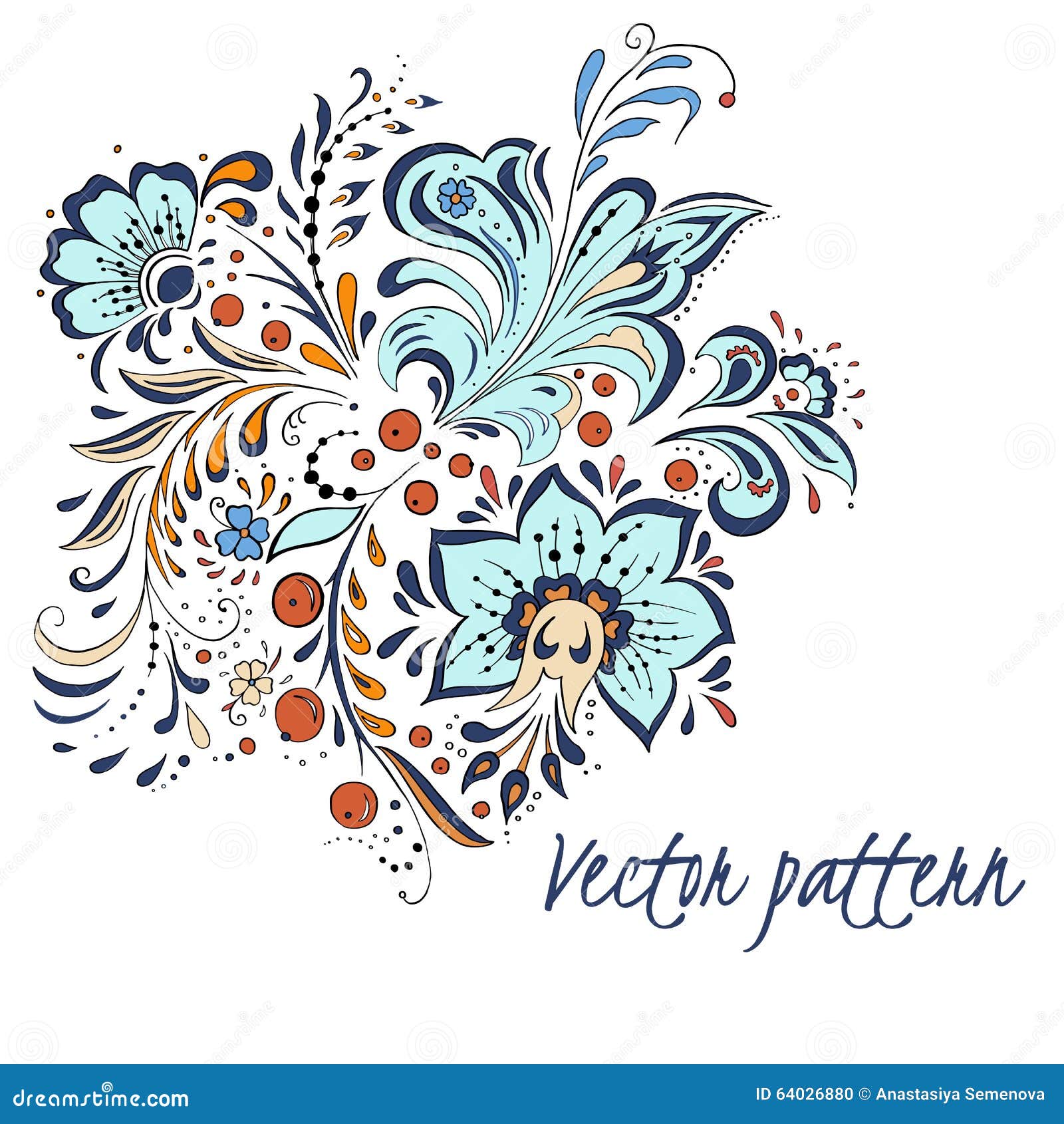 Vector Colorful Russian Style Texture with Abstract Flowers Isolated on ...
