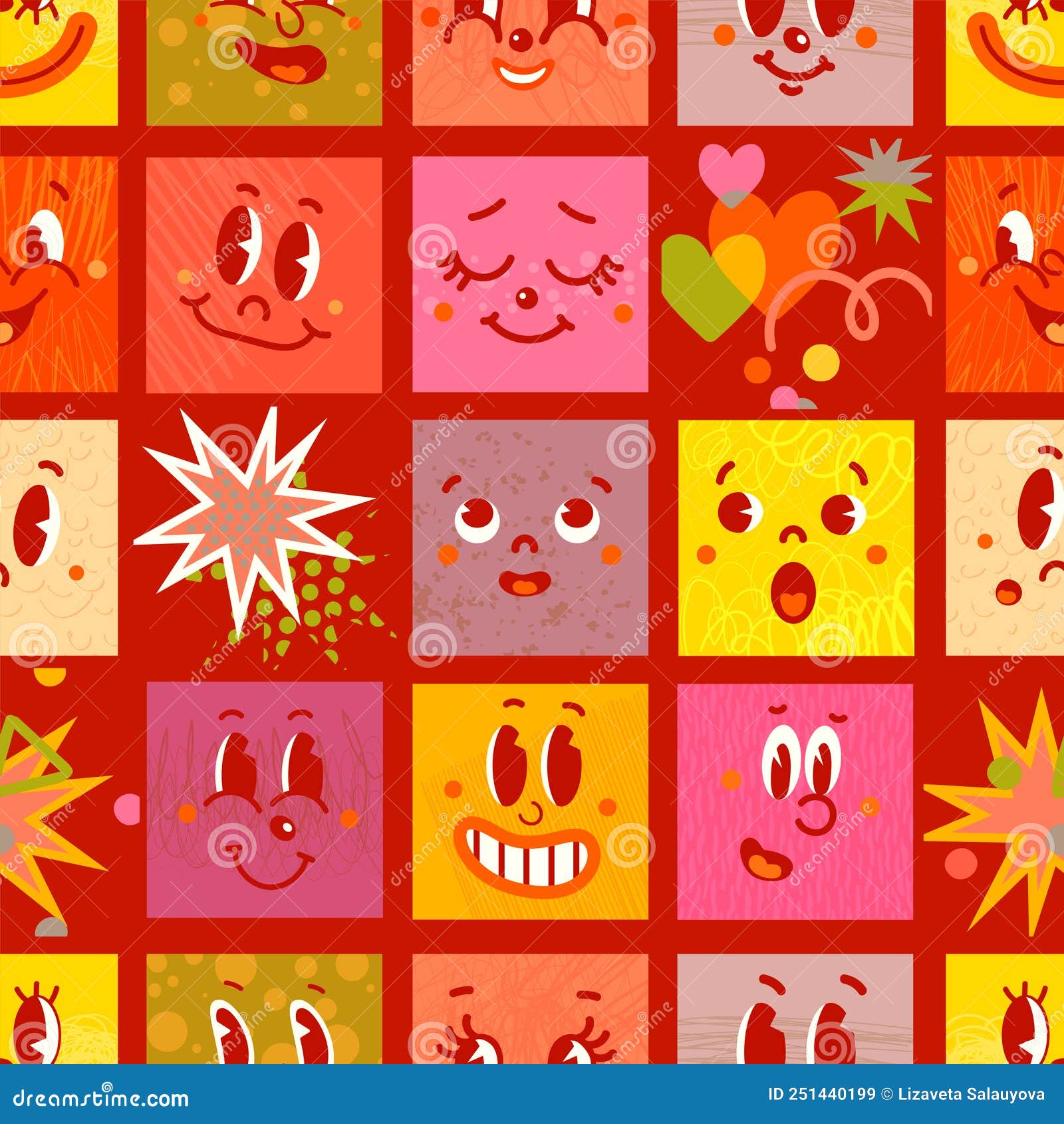 Seamless Pattern with Illustrations of Different Emotion Face Stock ...