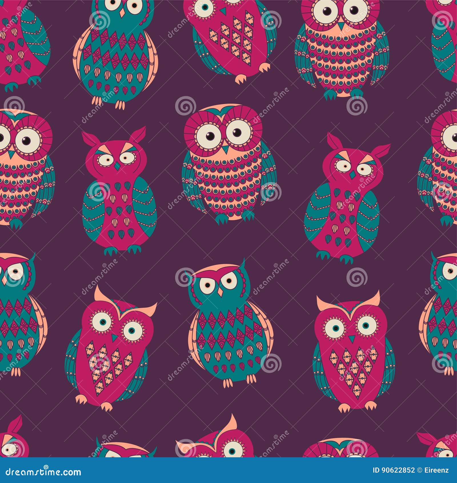 Vector Colorful Seamless Pattern with Cute Different Owls Stock Vector ...