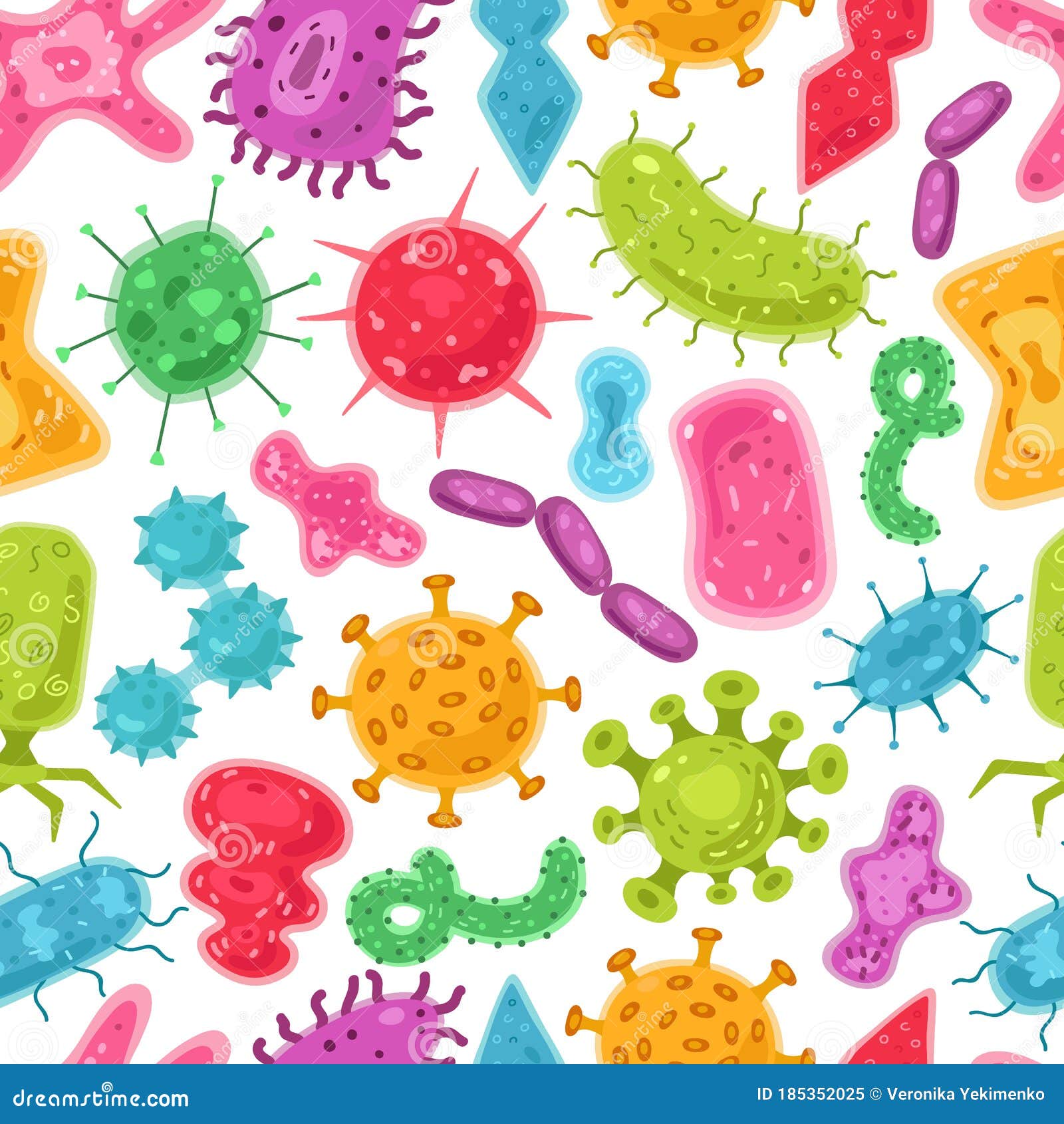 Vector Colorful Seamless Pattern. Microbiology. Viruses, Bacteria and ...