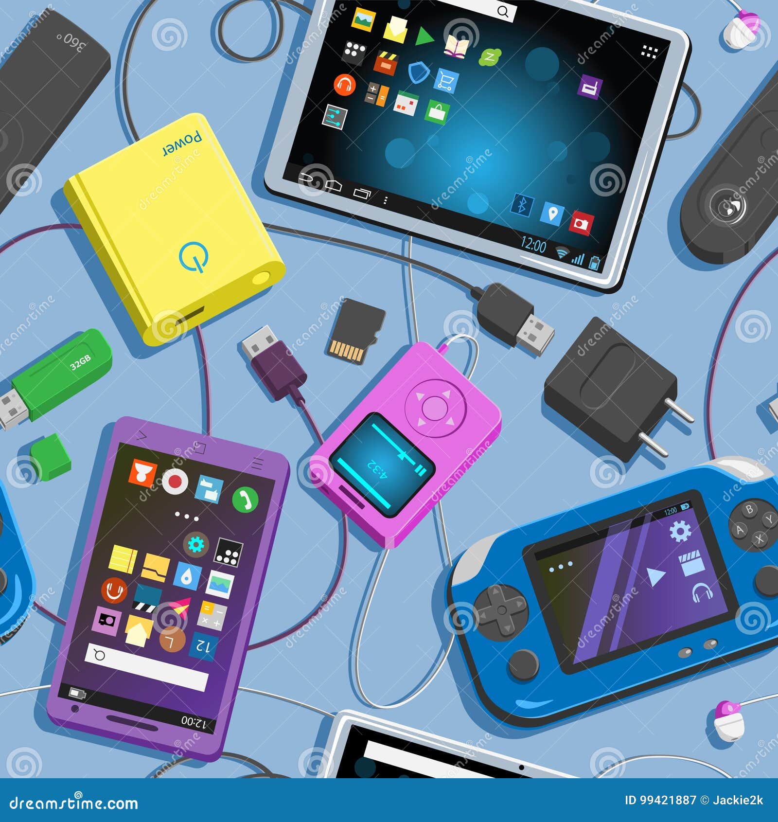 Colorful Gadgets, Seamless Pattern. Stock Vector - Illustration of ...