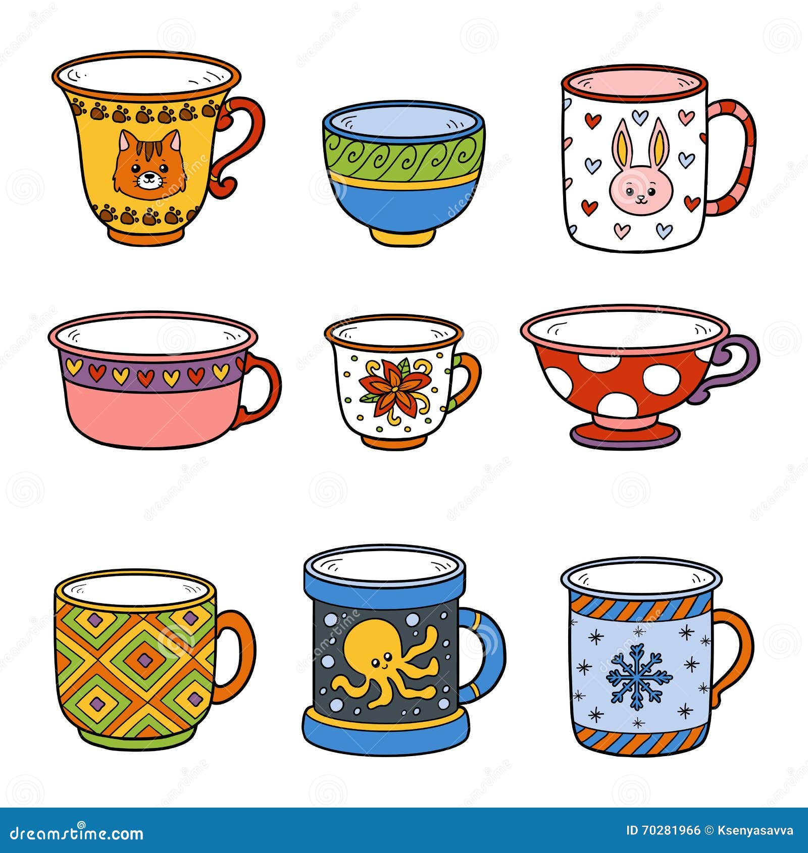 Vector Colorful Set With Different Empty Cups Stock Vector ...