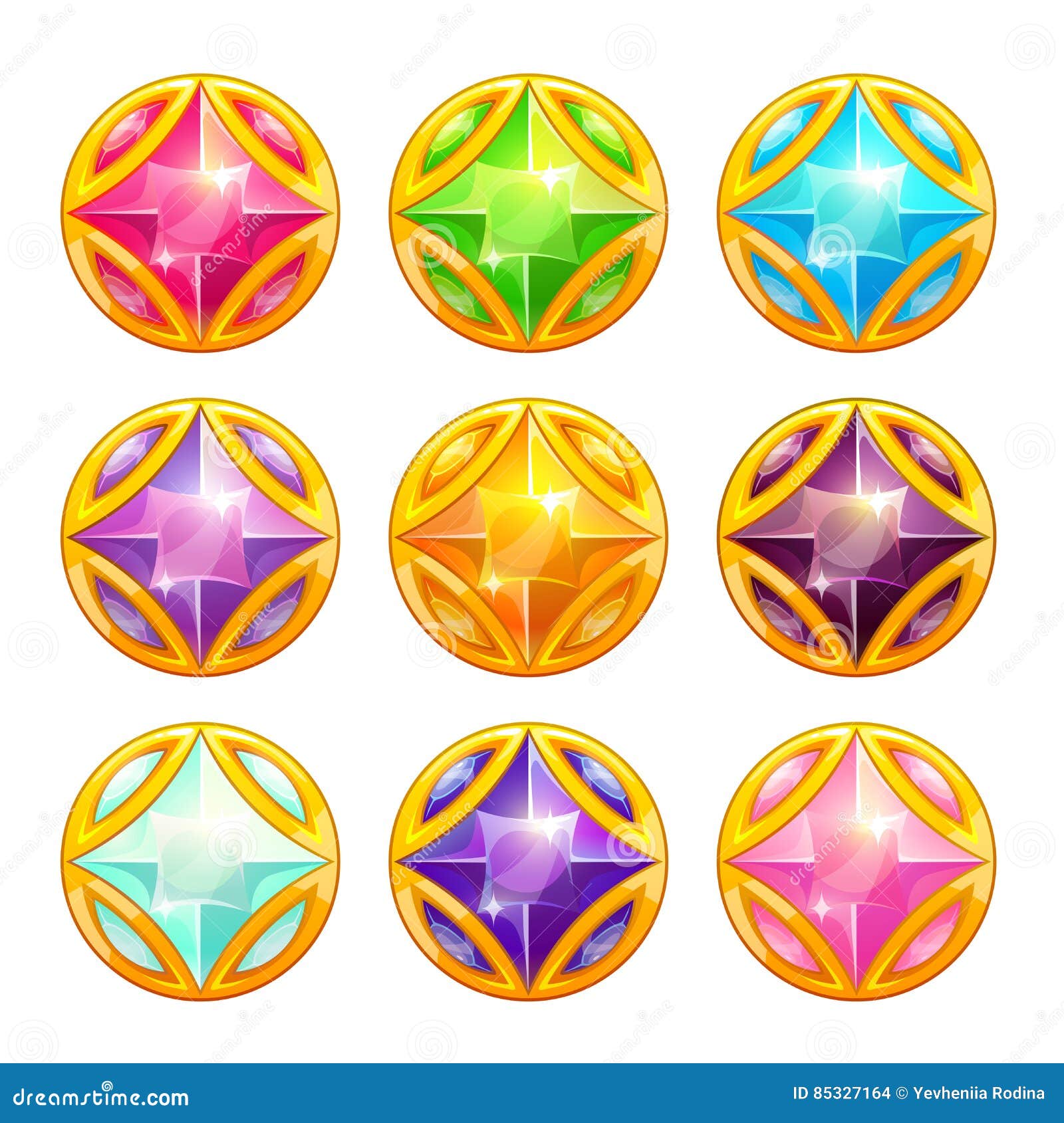 Vector Colorful Shiny Round Golden Amulets Stock Vector - Illustration ...