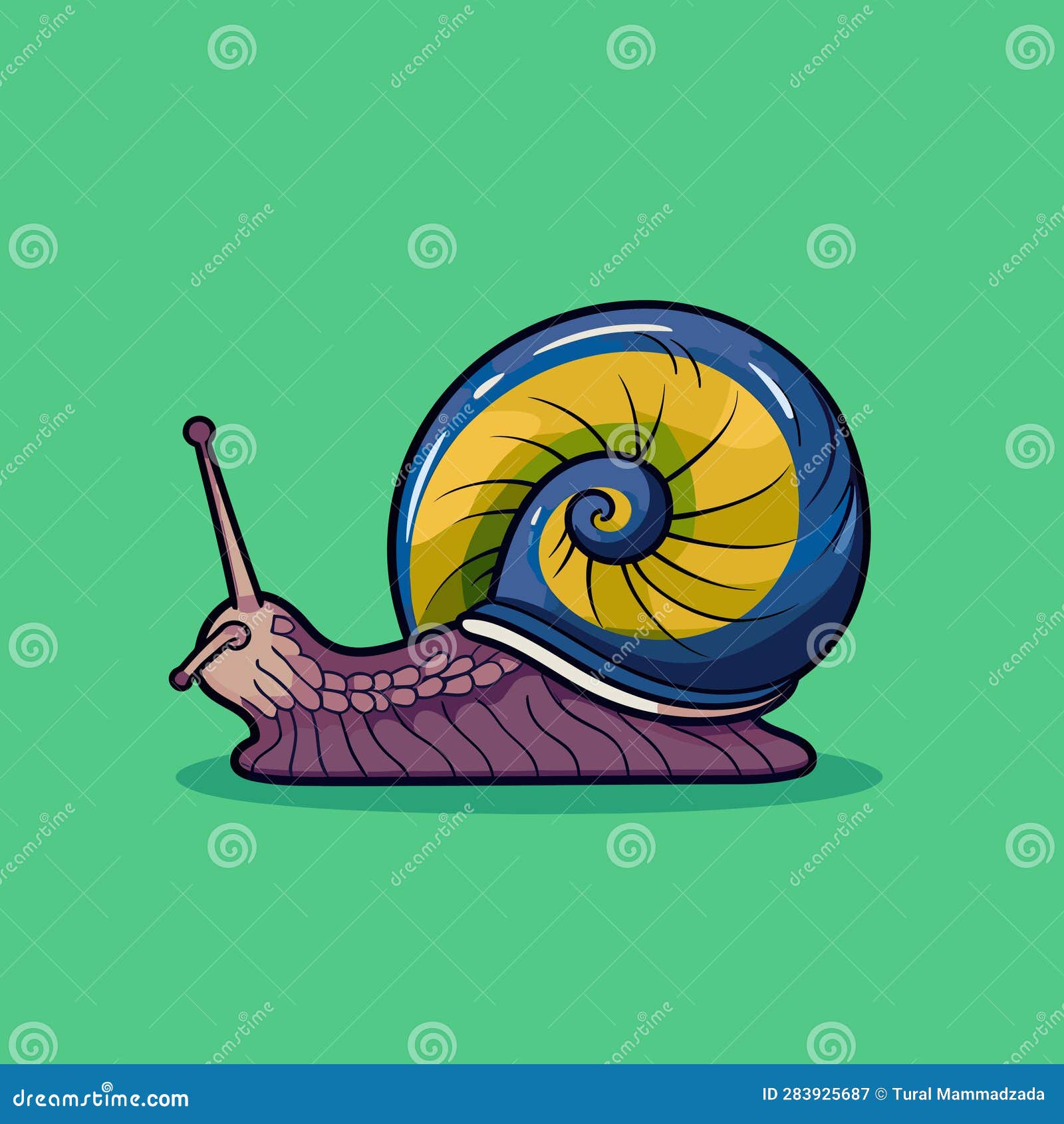 Vector of a Colorful Snail with a Vibrant Yellow and Blue Shell Stock ...