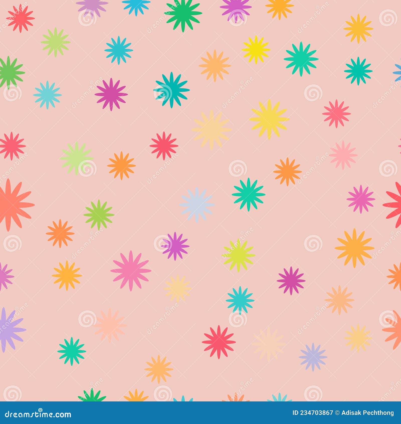 Vector Colorful Sun Pattern. Seamless Cheerful Sun Pattern for Fabric ...