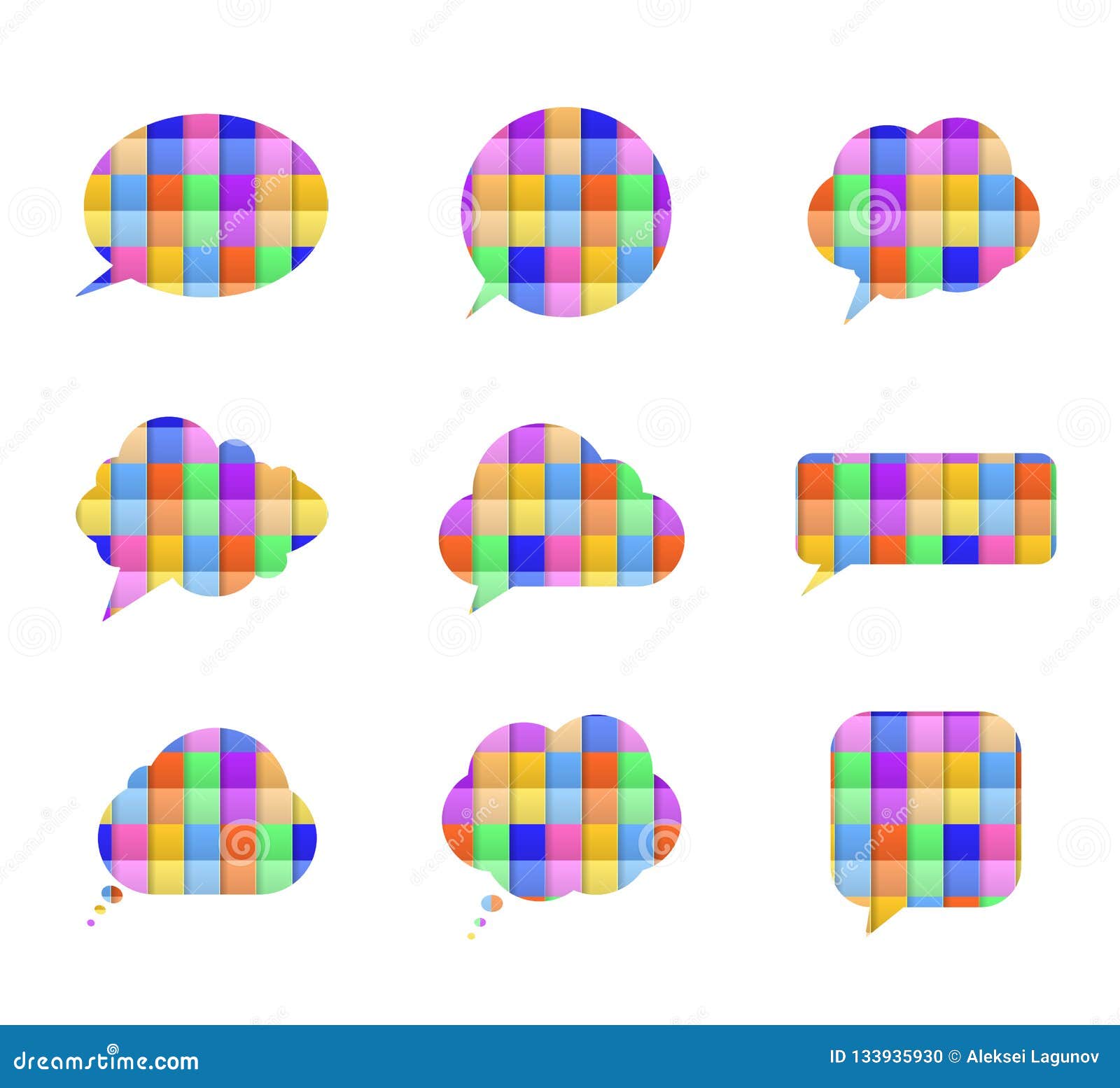 Vector Colorful Talk Bubbles, Multicolor Tile Texture, Speech Frames ...