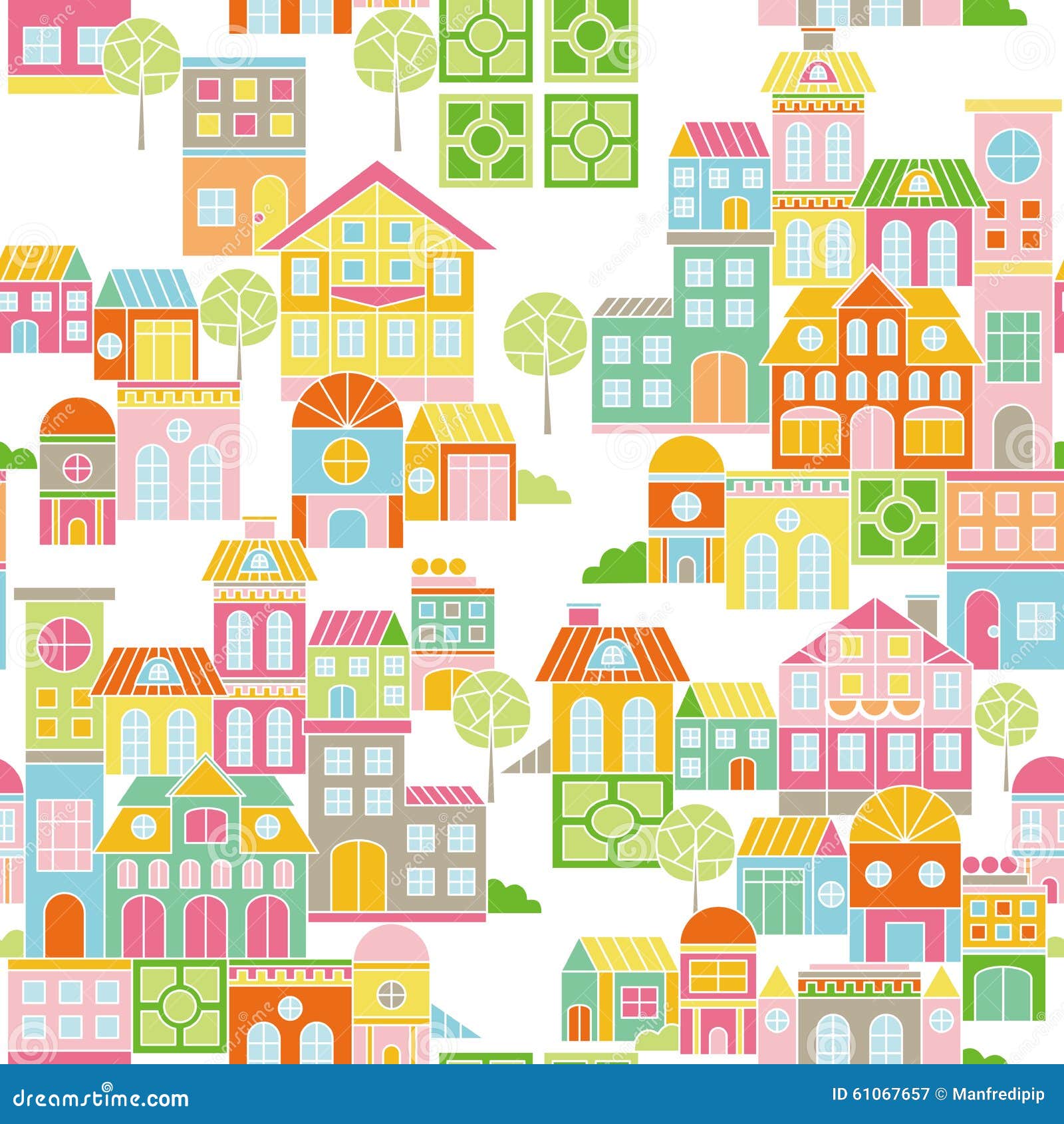 Vector Colorful Town Seamless Pattern Stock Vector - Illustration of ...