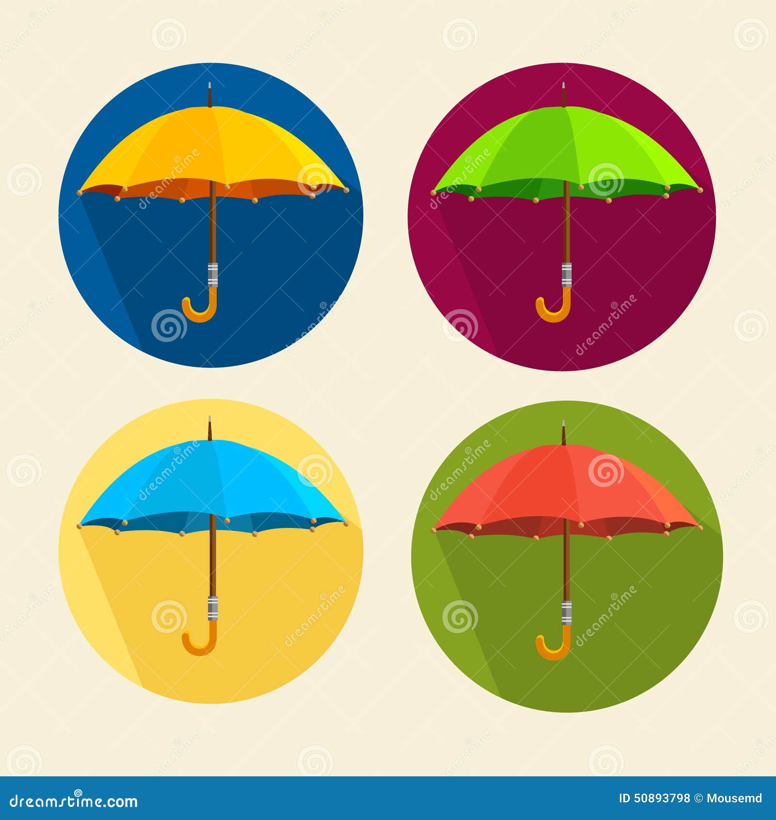 Vector Colorful Umbrellas Set. Flat Design Stock Vector - Illustration ...