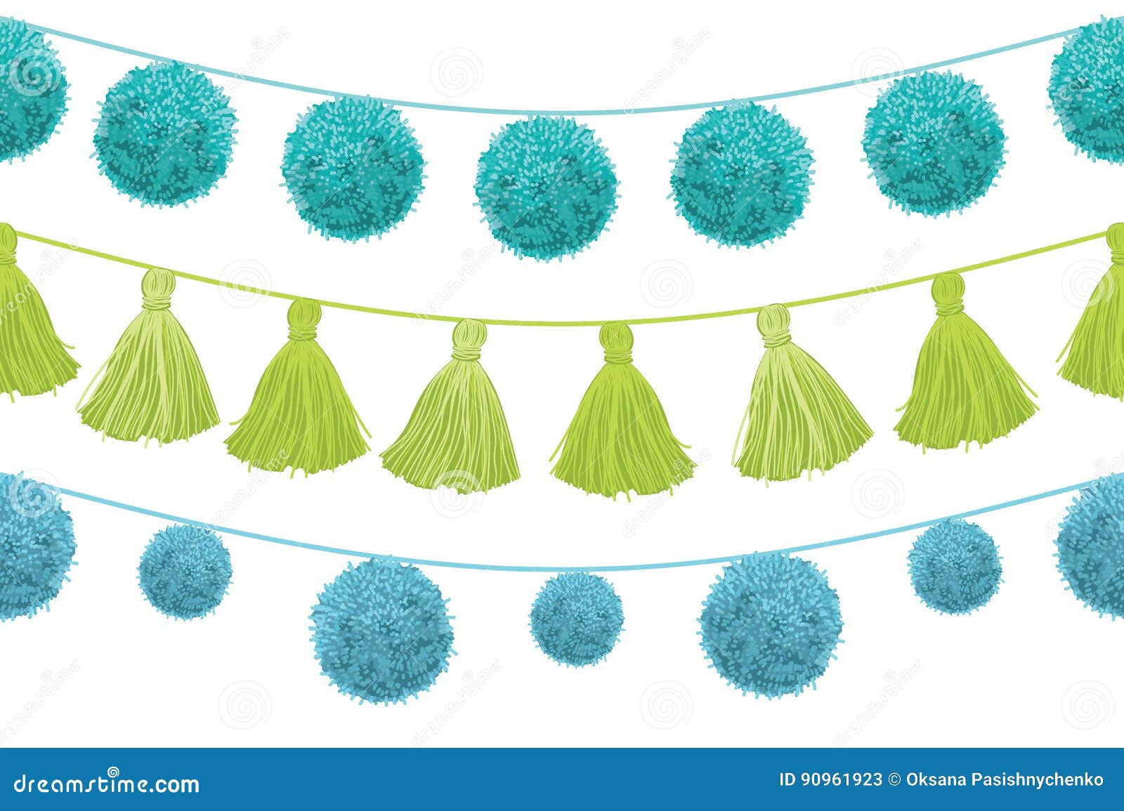 Vector Colorful Vibrant Birthday Party Pom Poms Set on a String ...