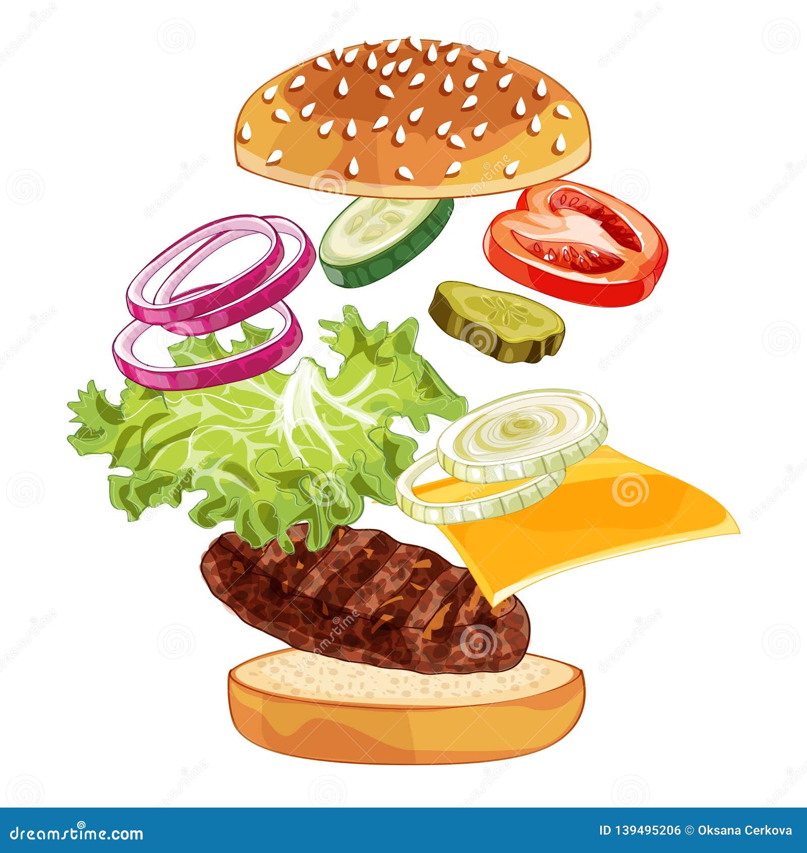 Burger Exploded View. Vector Illustration Decorative Design ...