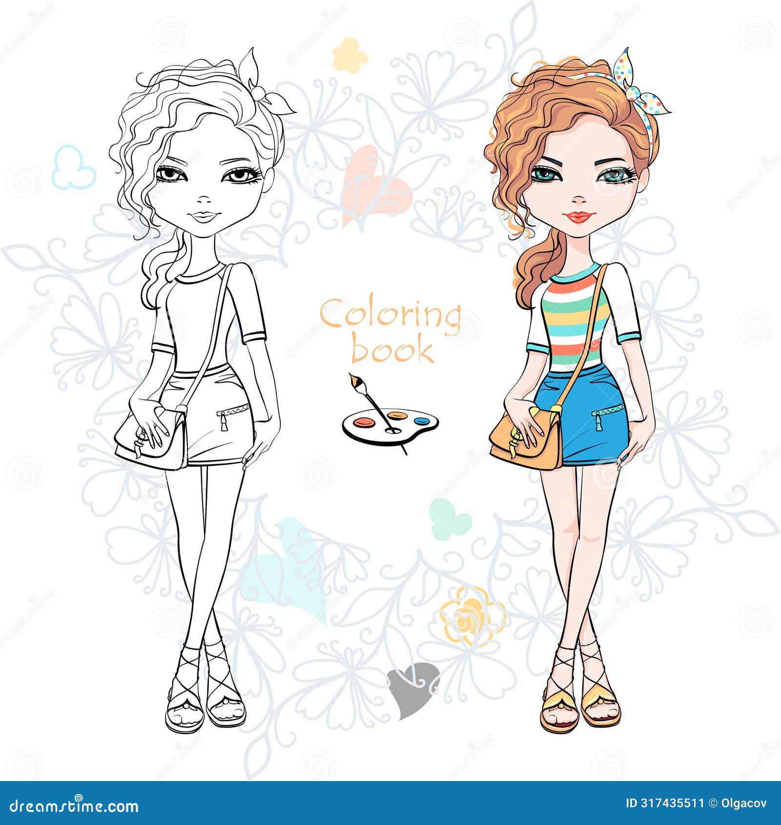 Vector Coloring Book of Cute Girl Stock Vector - Illustration of ...