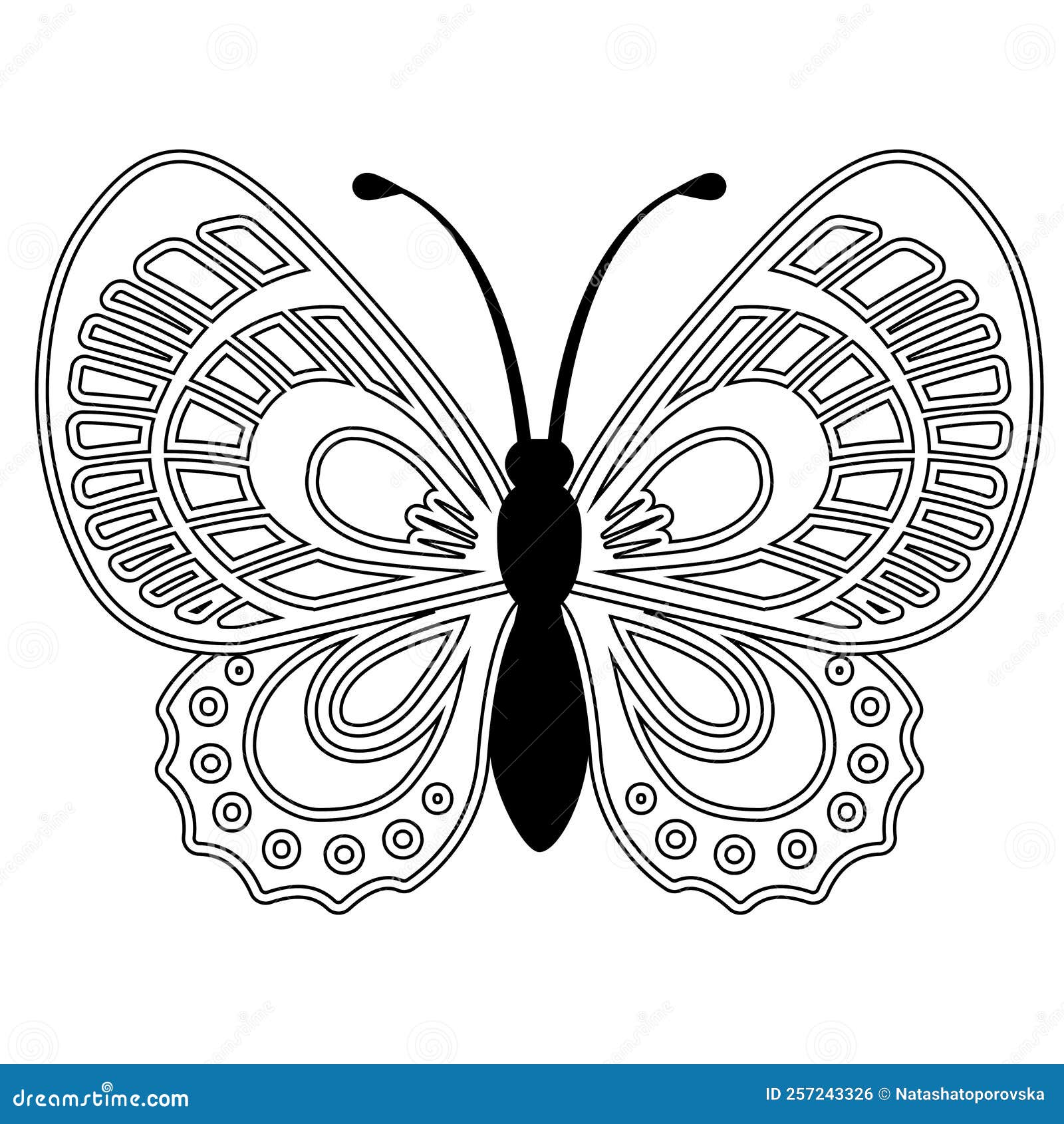Vector Coloring Book Page Silhouette Of Elegant Butterfly In Mandala