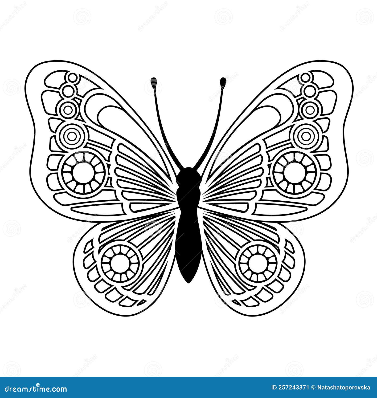 Vector Coloring Book Page Silhouette Of Elegant Butterfly In Mandala