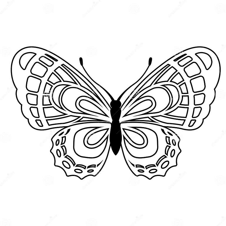 Vector Coloring Book Page Silhouette Of Elegant Butterfly In Mandala
