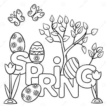 Coloring Page with the Word SPRING Stock Vector - Illustration of ...