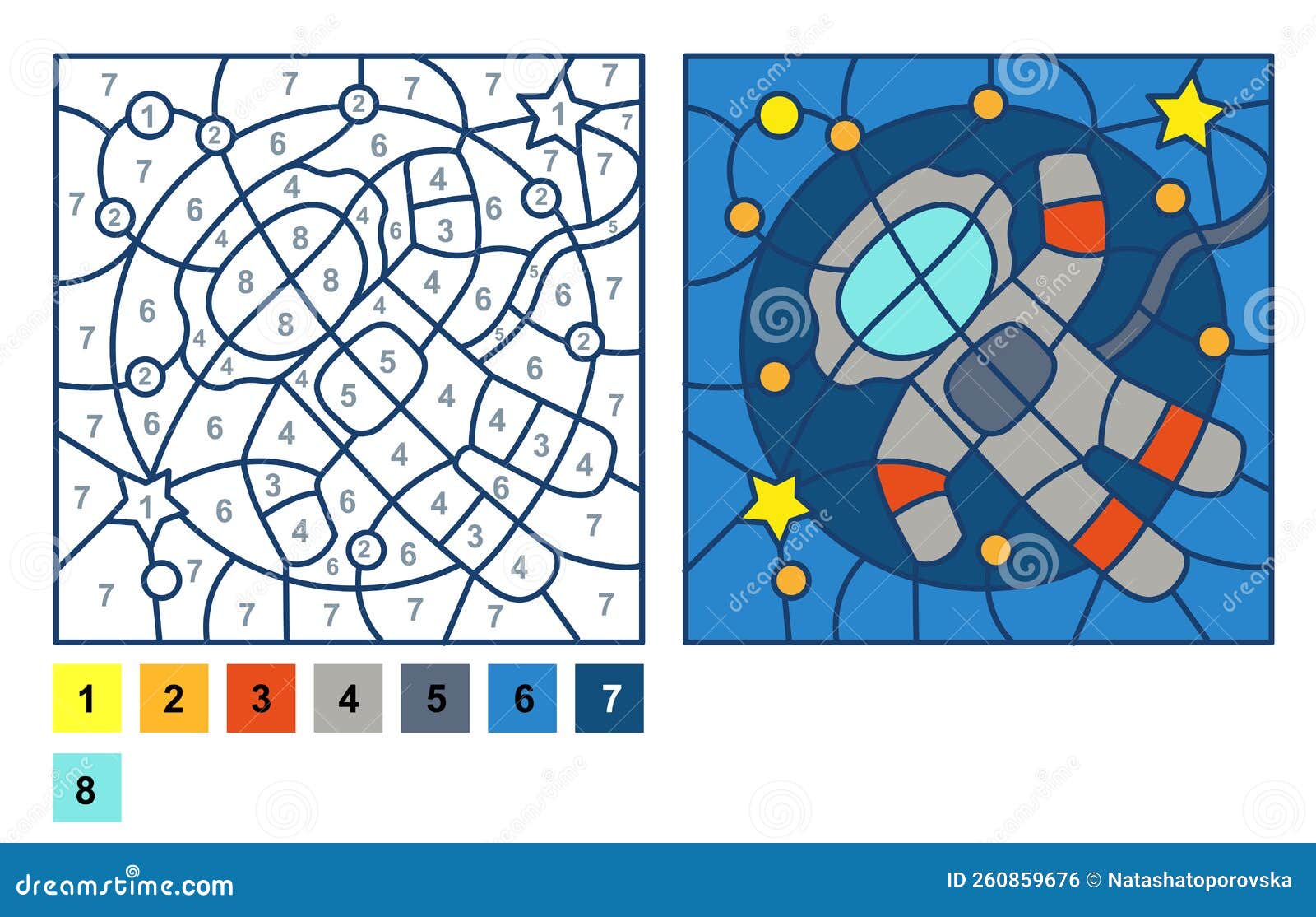 Vector Coloring Page, Puzzle Game, Color by Number Astronaut in Space ...