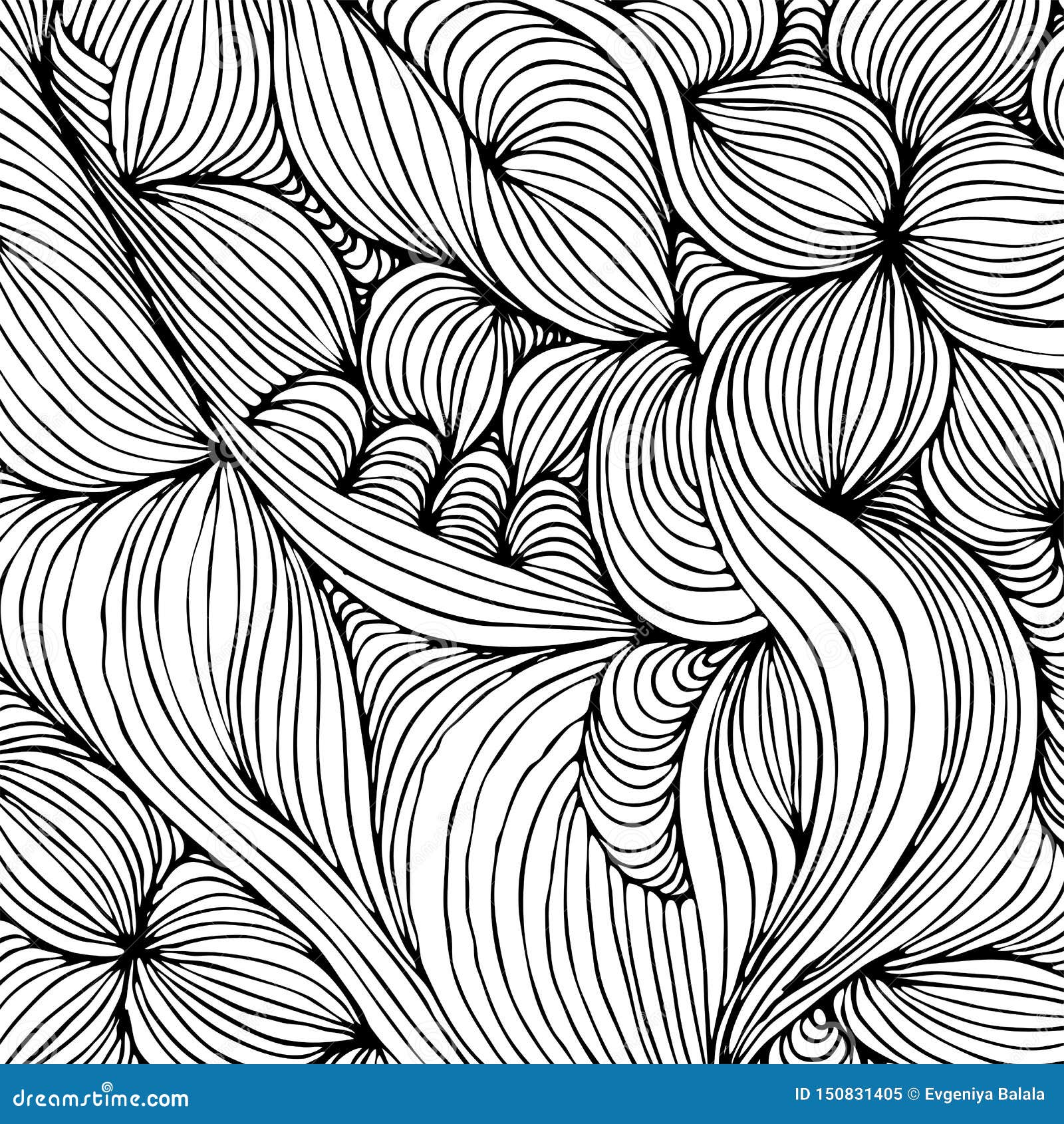 Vector Coloring Pattern, Curved Lines, Black and White Grunge ...