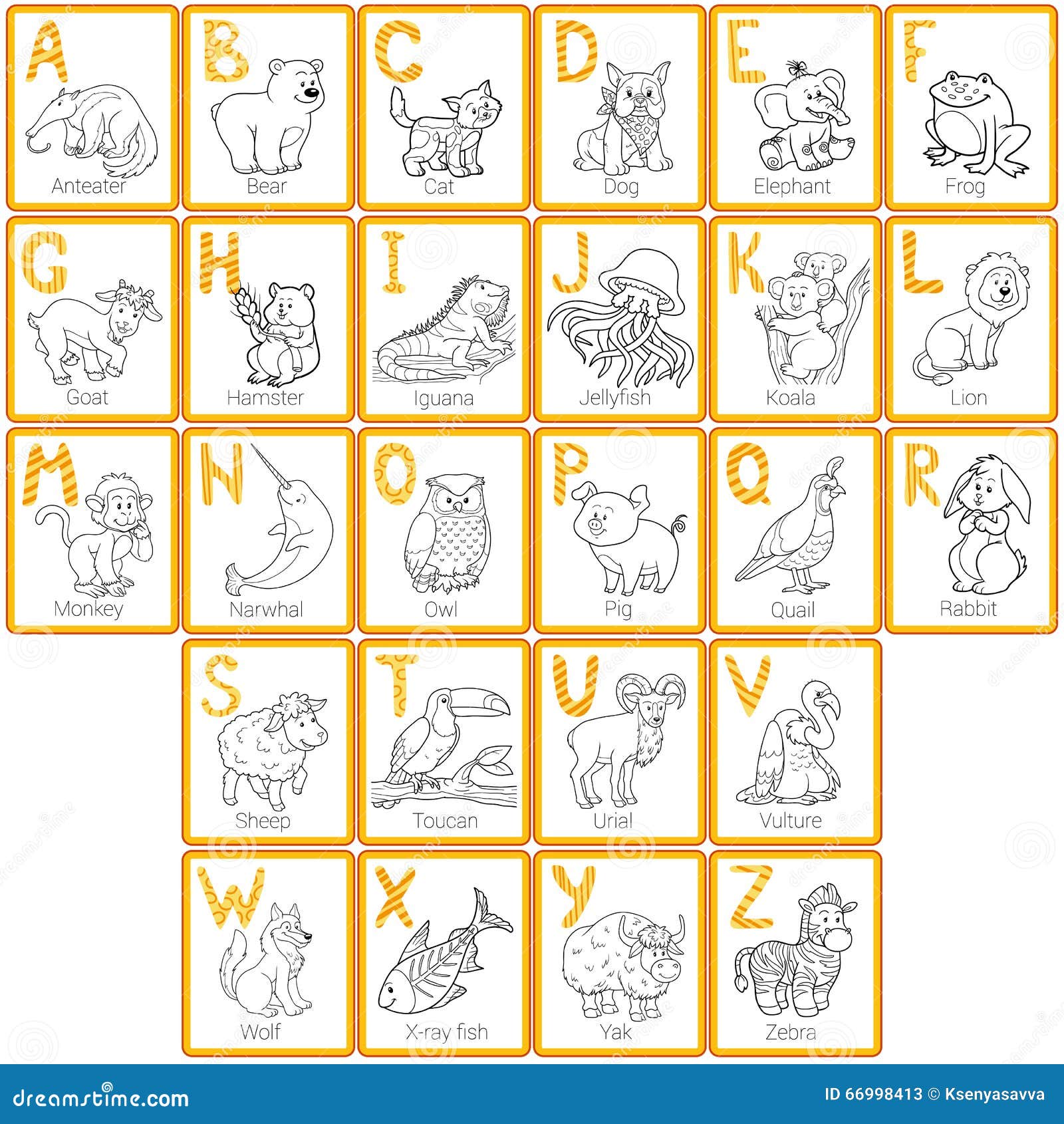 Vector Colorless Zoo Alphabet with Cute Animals Stock Vector ...