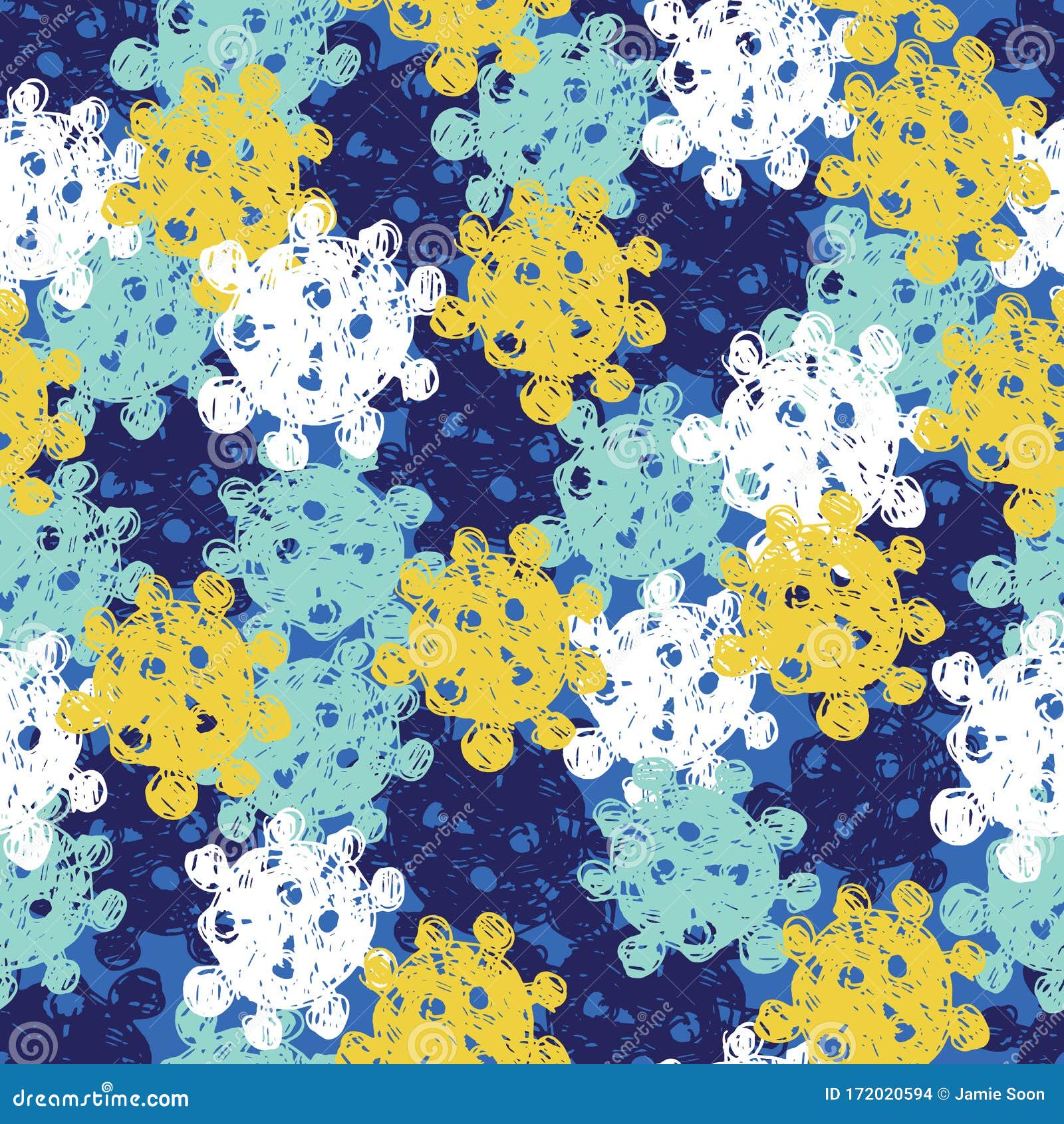 Vector Colourful Overlapping Hand Drawn Corona Virus Germs Seamless ...