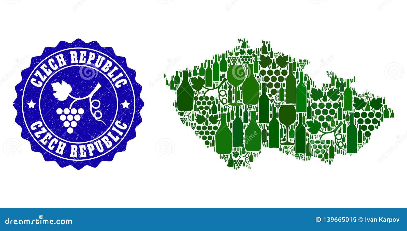 Collage of Grape Wine Map of Czech Republic and Grape Grunge Stamp ...