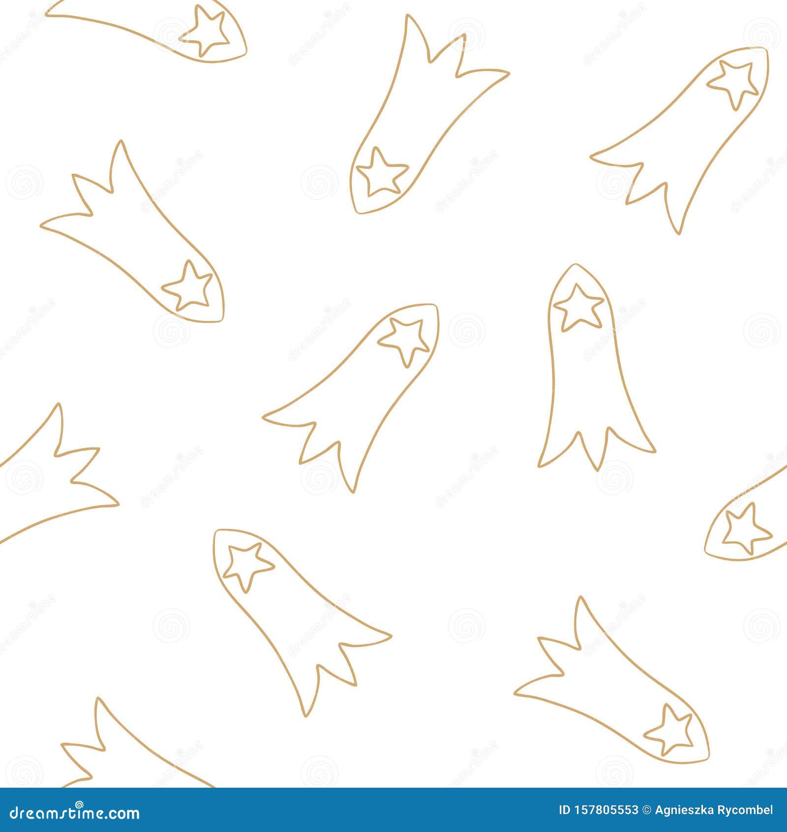 Vector Comets Line Art on White Seamless Pattern Background. Stock ...