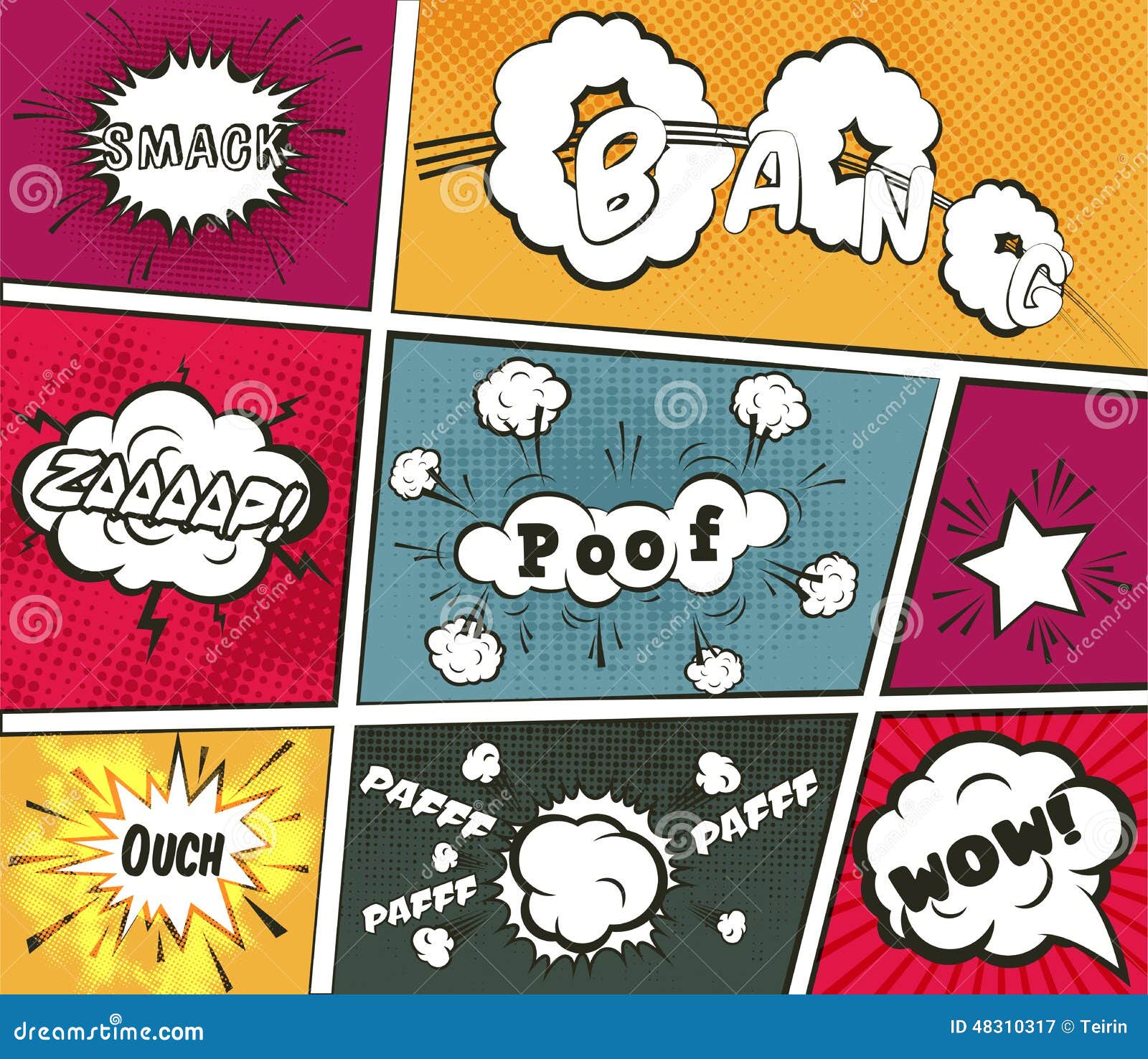 Vector comic effects set stock vector. Illustration of cloud - 48310317
