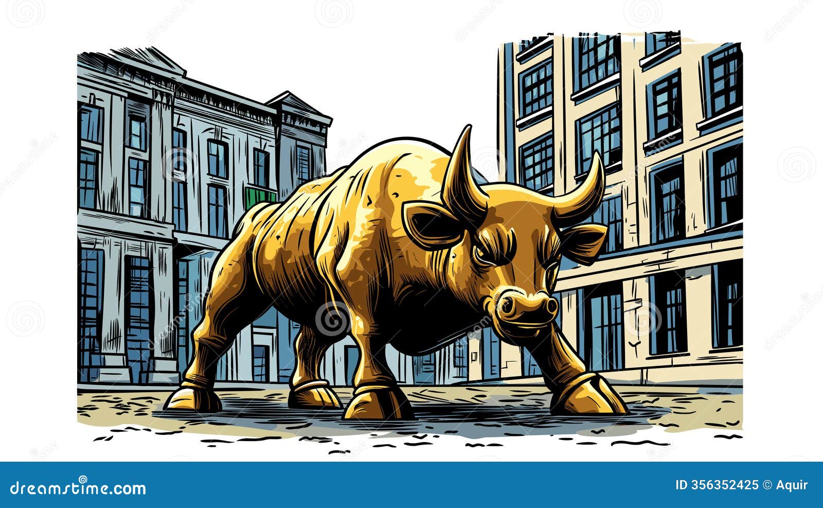 Vector Comic Hand-drawn Illustration of Charging Bull. Charging Bull in ...