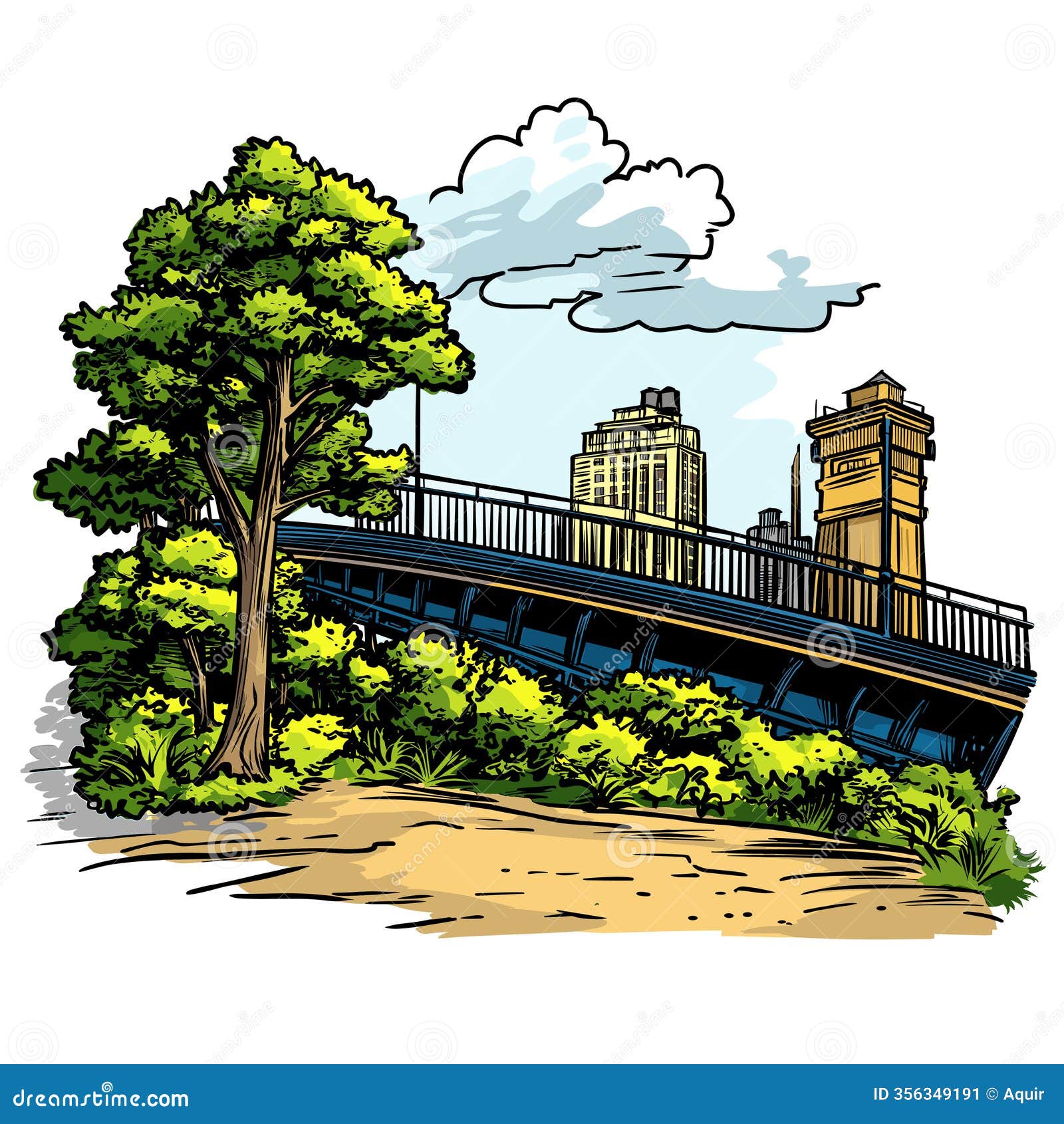Vector Comic Hand-drawn Illustration of High Line Park. High Line Park ...
