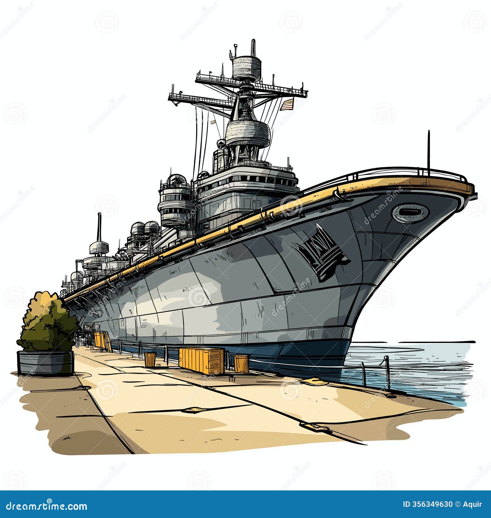 Vector Comic Hand-drawn Illustration Of Intrepid Museum. Intrepid ...