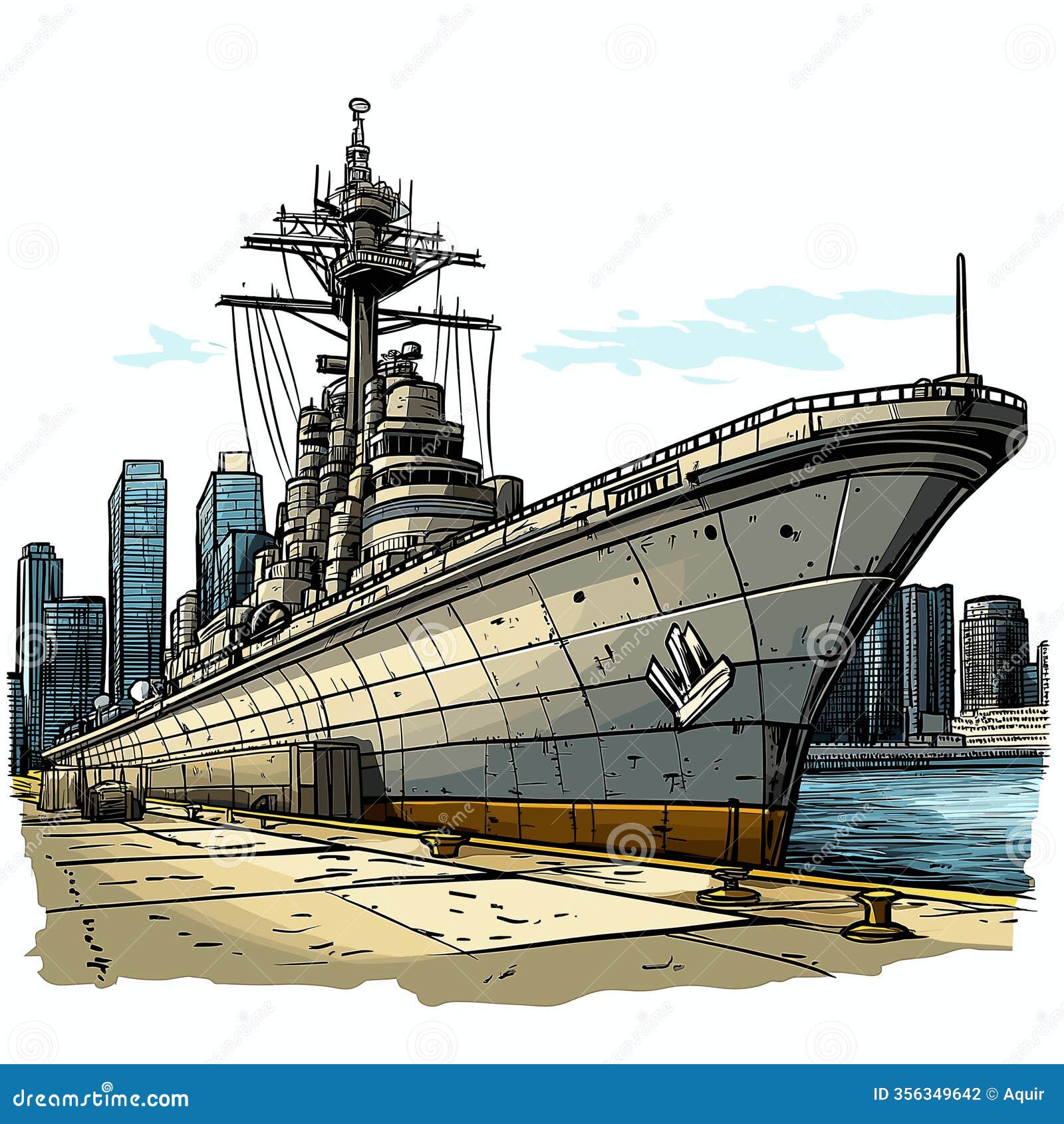 Vector Comic Hand-drawn Illustration Of Intrepid Museum. Intrepid ...