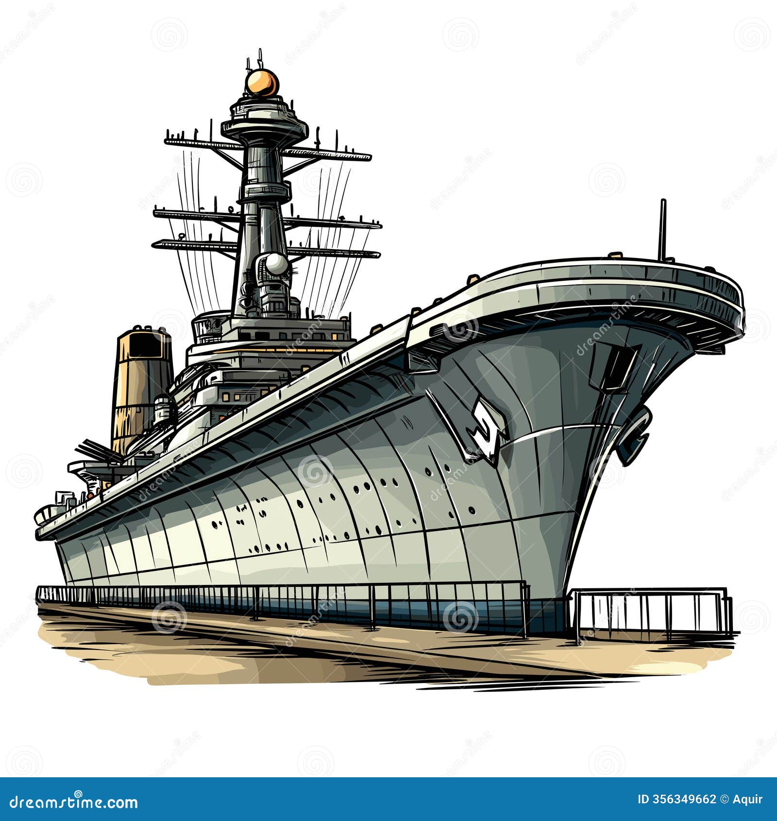 Vector Comic Hand-drawn Illustration of Intrepid Museum. Intrepid ...