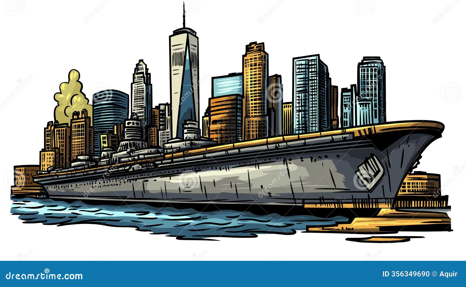 Vector Comic Hand-drawn Illustration Of Intrepid Museum. Intrepid ...