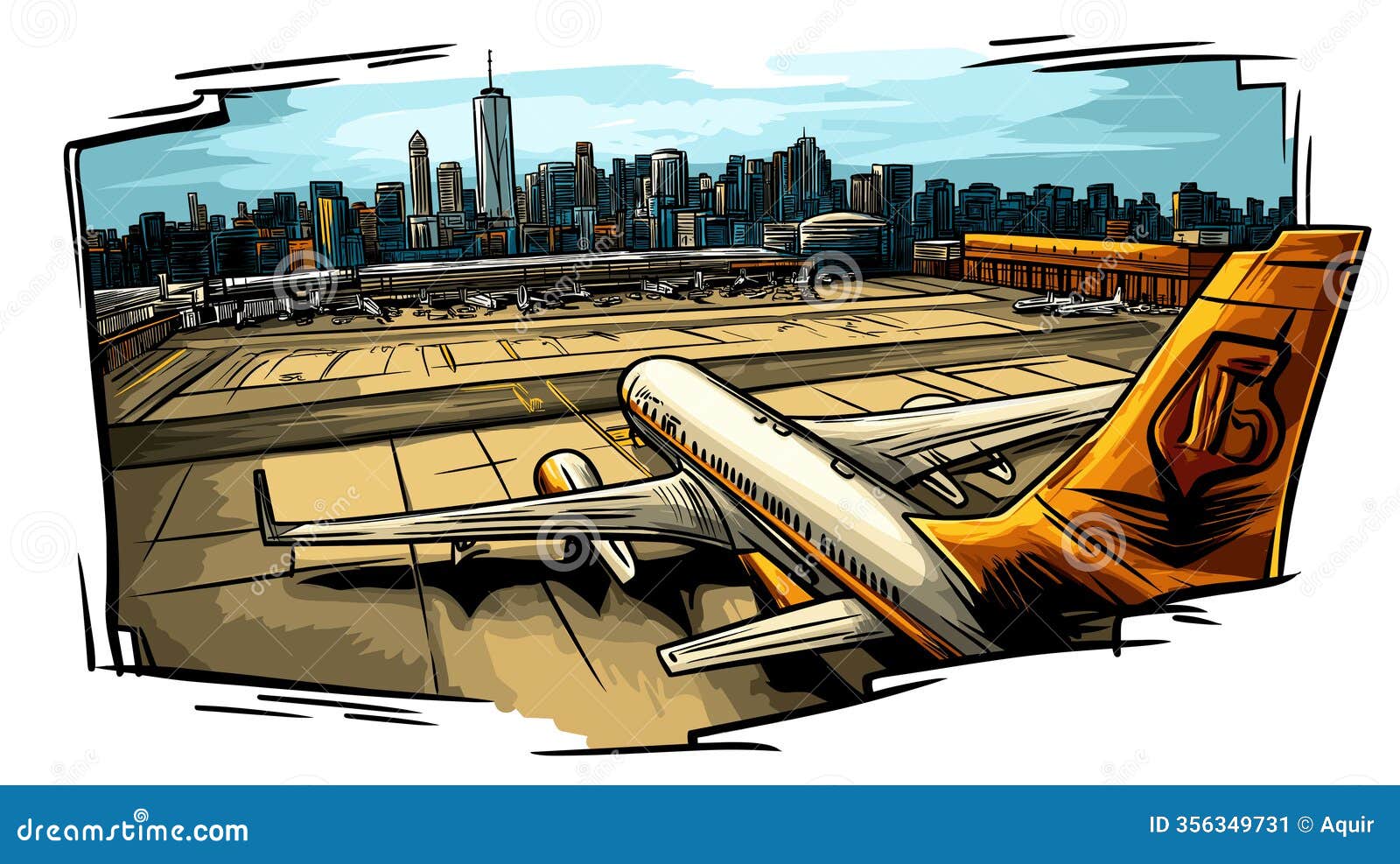 Vector Comic Hand-drawn Illustration Of JFK Airport. JFK Airport In New ...