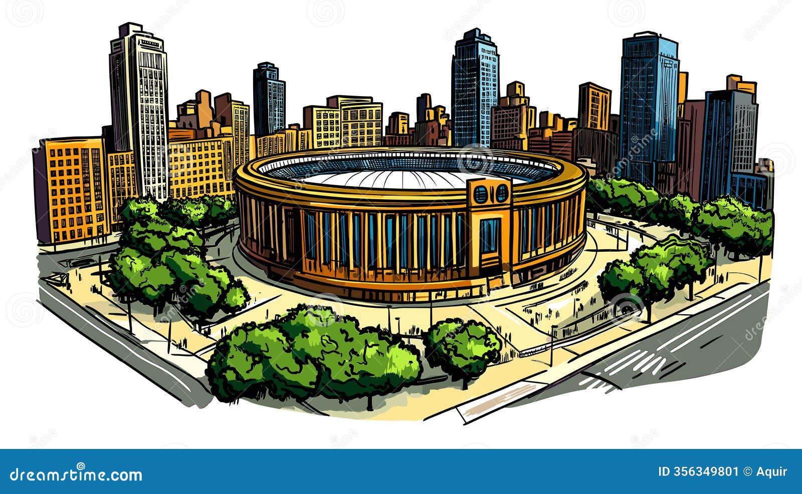 Vector Comic Hand-drawn Illustration of Madison Square Garden. Madison ...