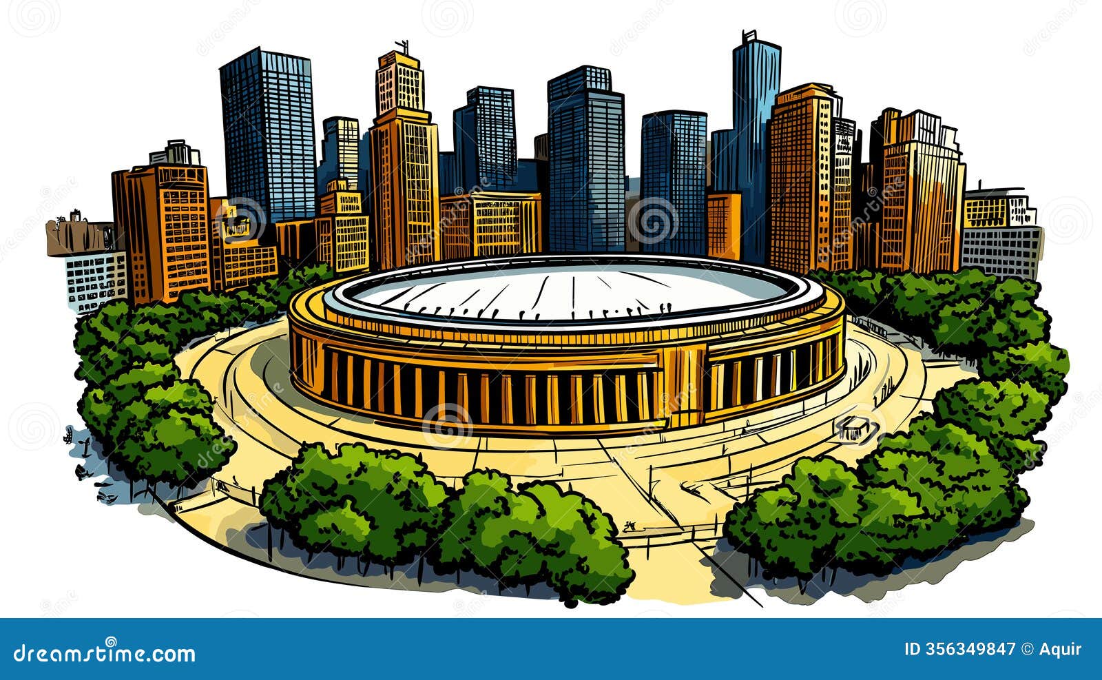 Vector Comic Hand-drawn Illustration of Madison Square Garden. Madison ...
