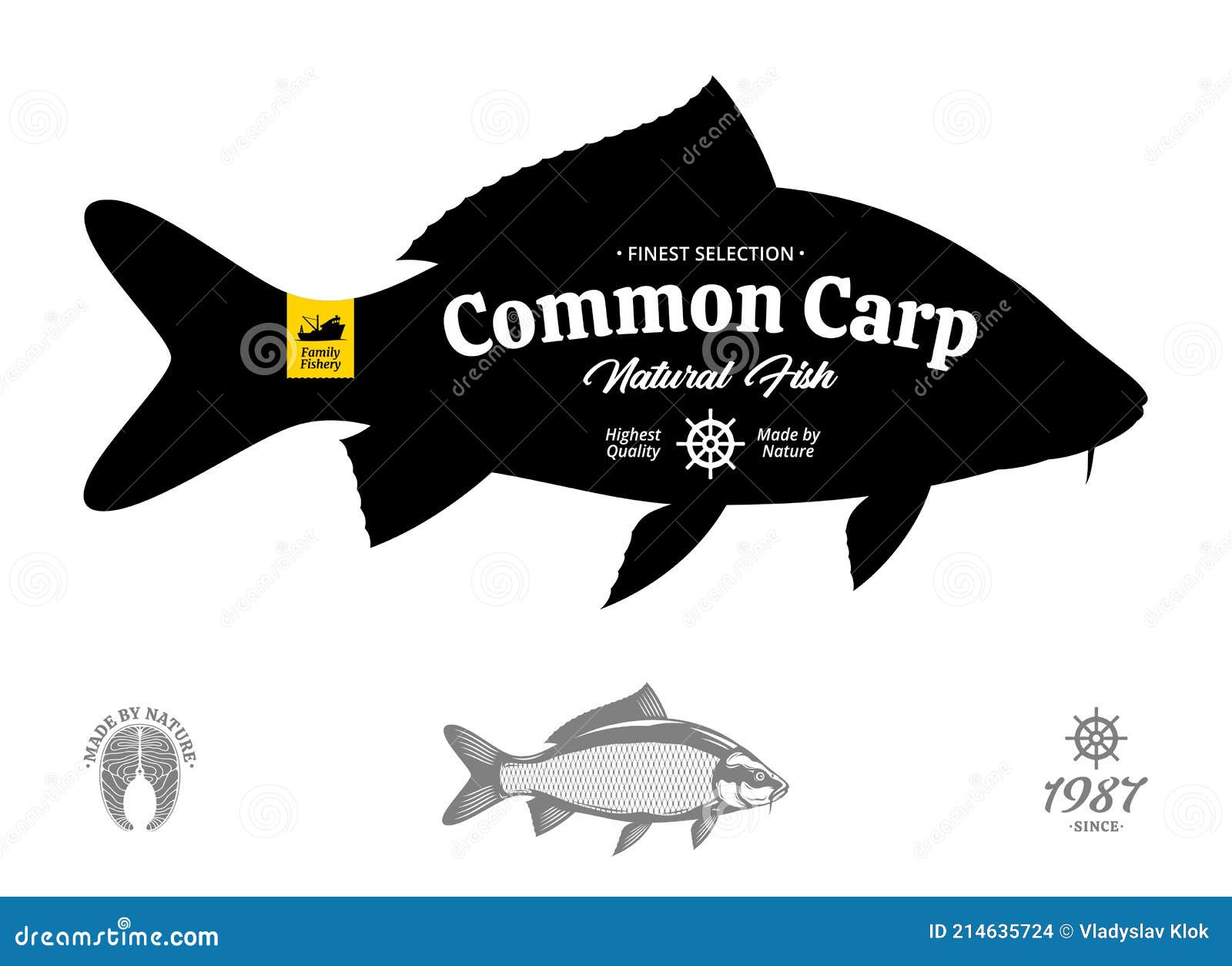 Common Carp Isolated On White Background. Fresh Raw Fish - Vector ...