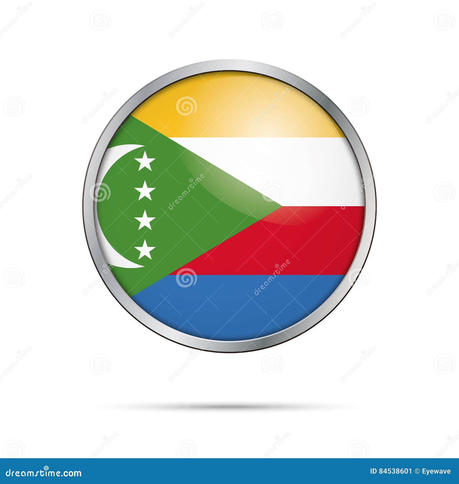 Vector Comoran Flag Button. Comoros Flag in Glass Button Style. Stock ...