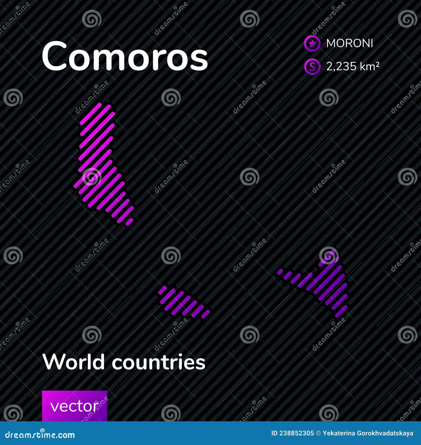 Vector Comoros Map in Flat Style in Purple Colors on a Black Striped ...
