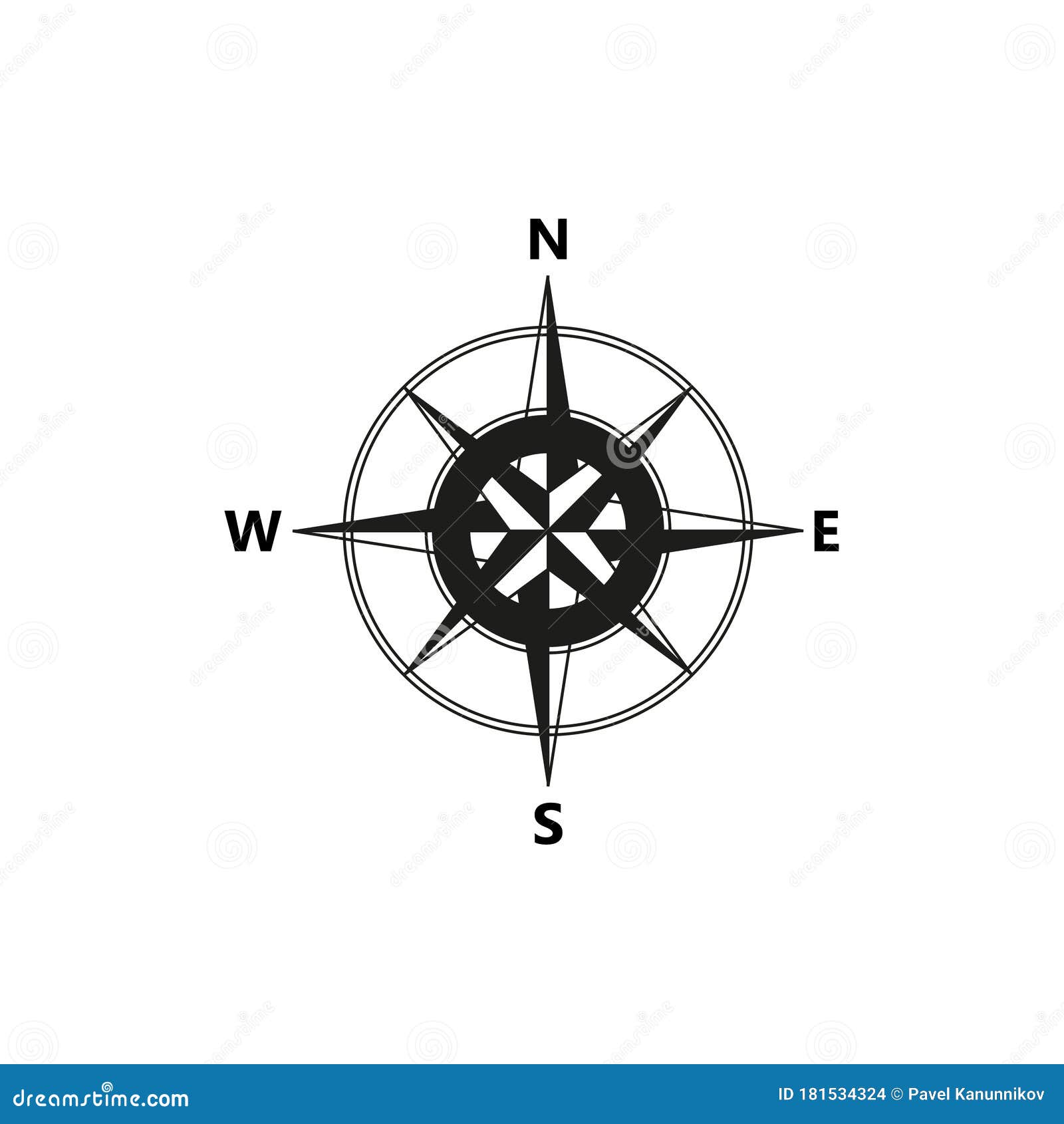 Vector Compass Flat Icon with with North, South, East and West ...
