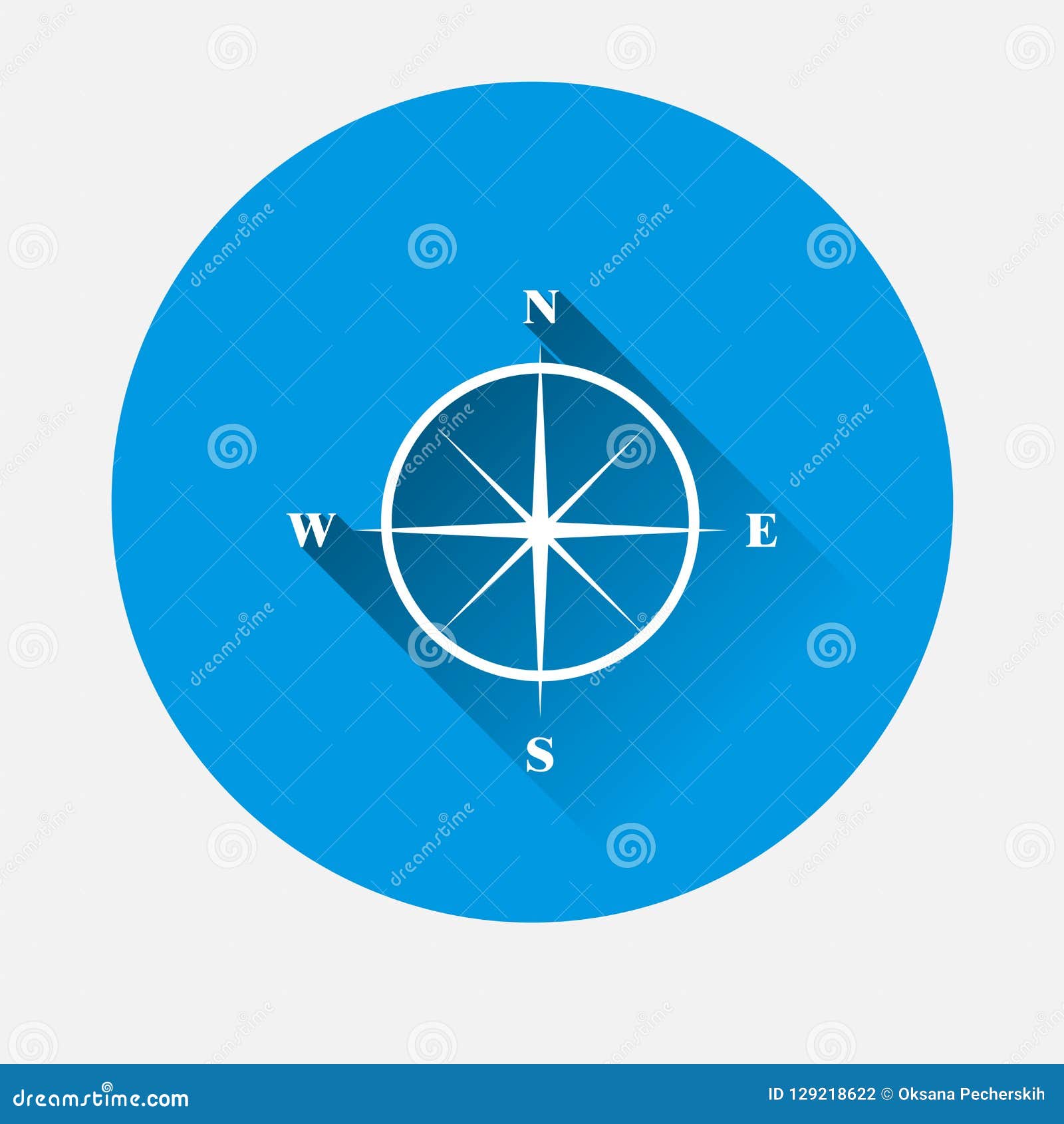 Vector Compass with Indication Sides Icon on Blue Background. Stock ...